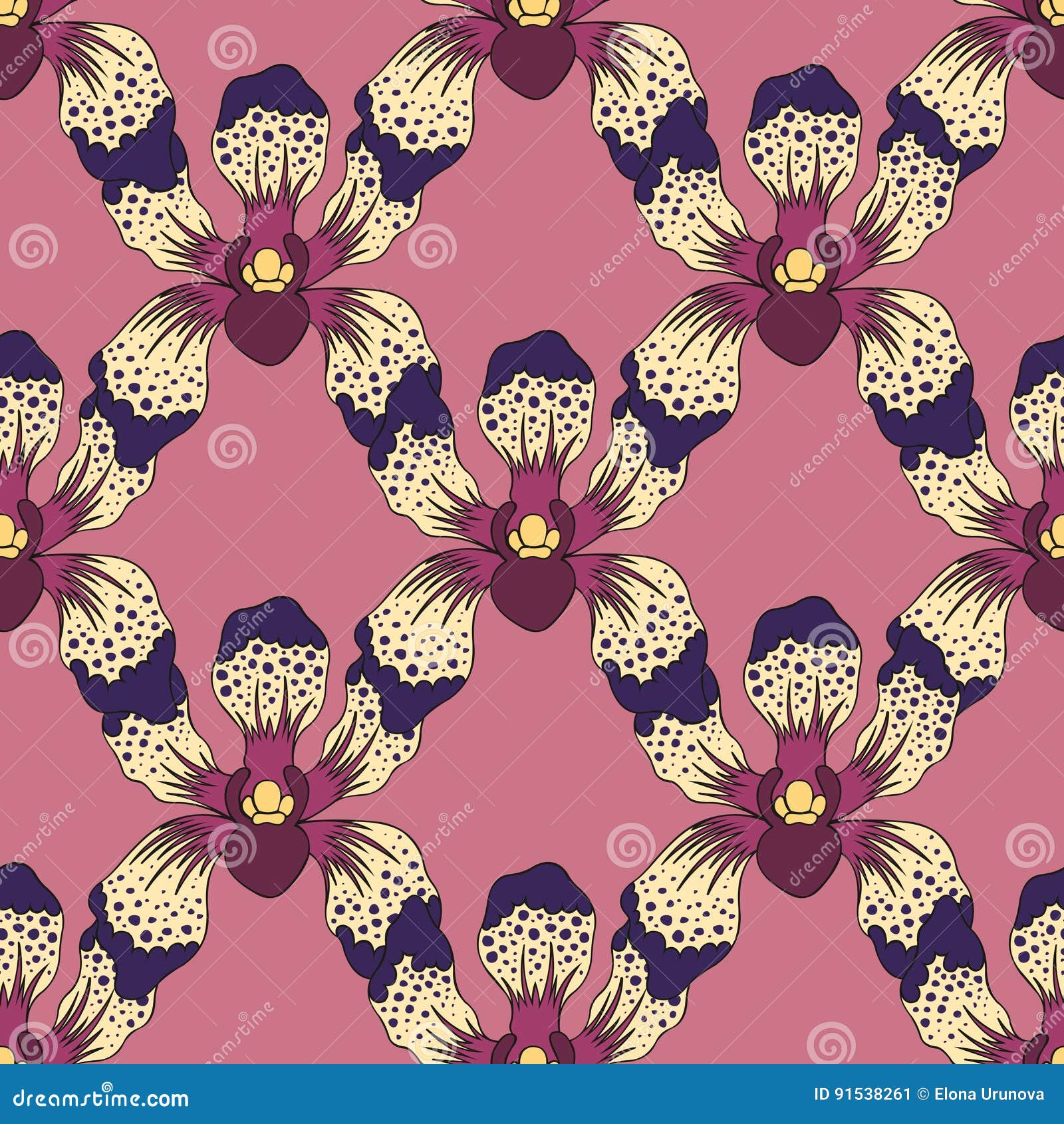 Orchid On A Pink Background Decorative Vector Seamless Pattern Stock