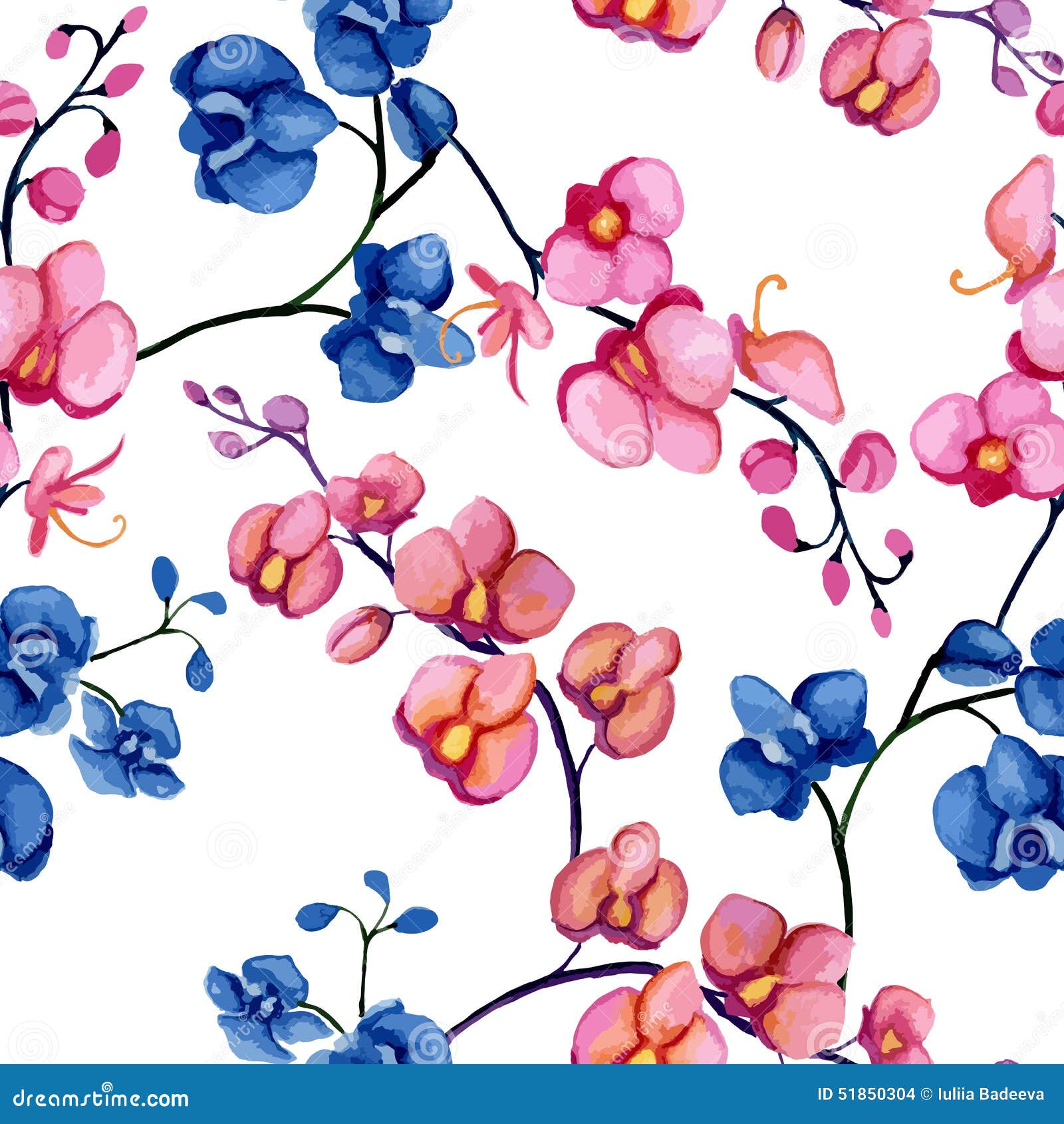 Orchids Pattern On Pale Pink Background. Fashion Seamless Pattern ...