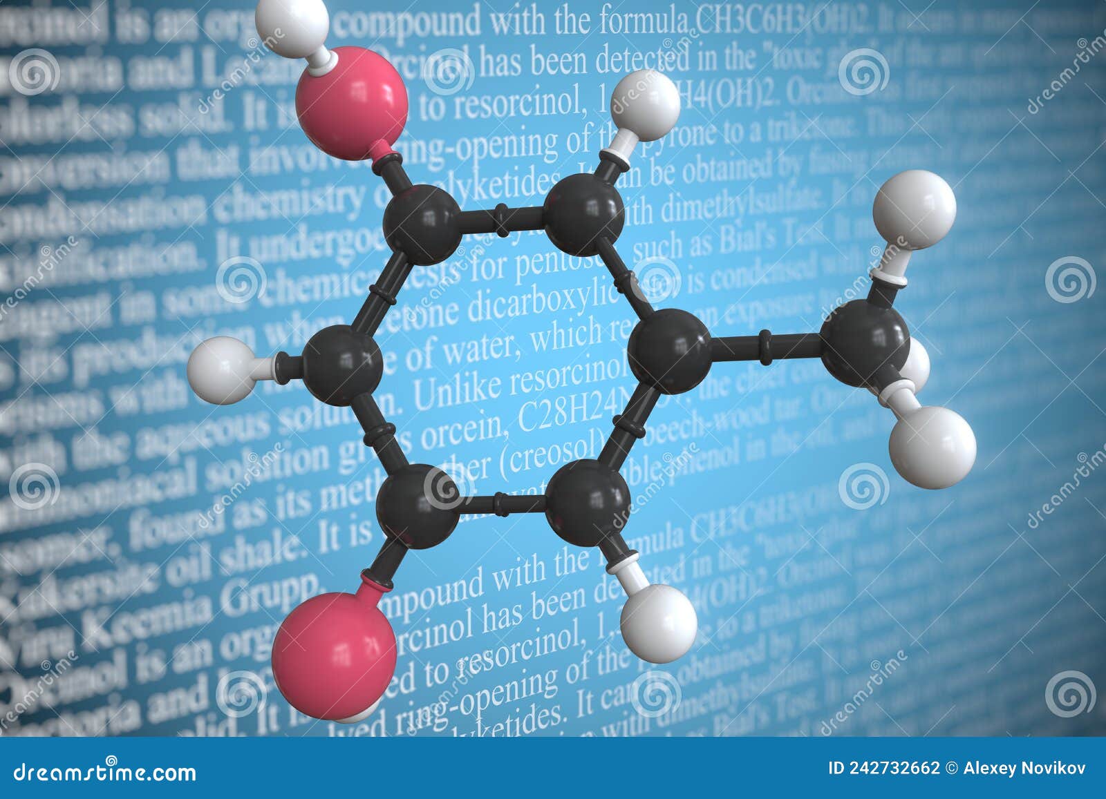 Orcinol Scientific Molecular Model, 3D Rendering Stock Illustration ...