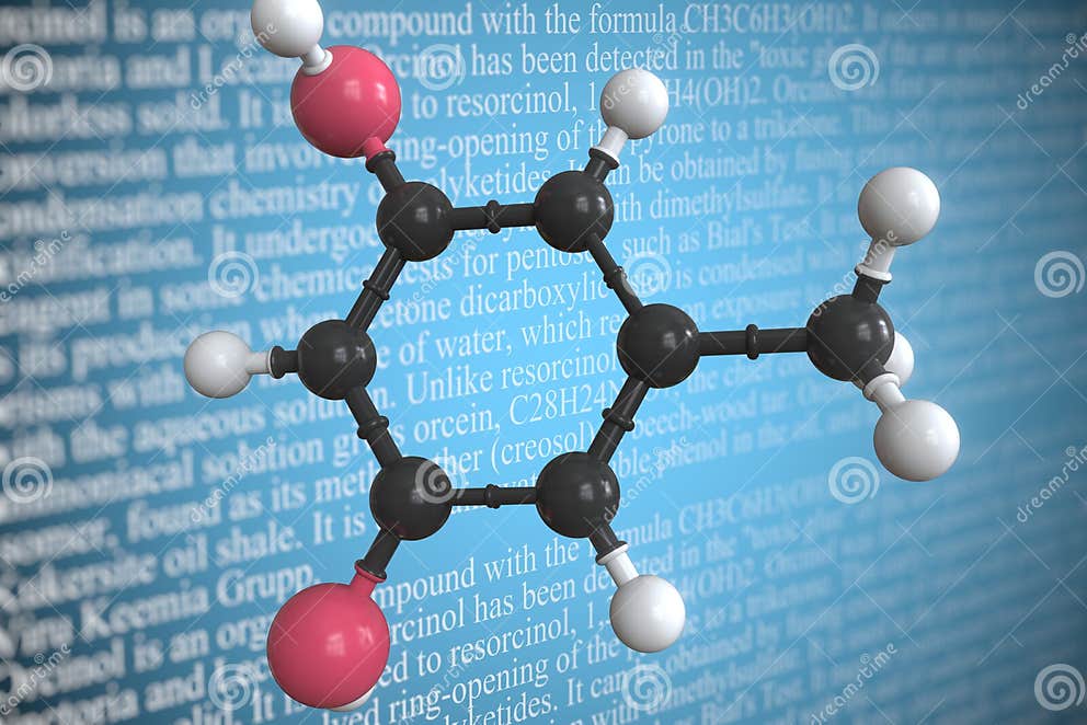 Orcinol Scientific Molecular Model, 3D Rendering Stock Illustration ...