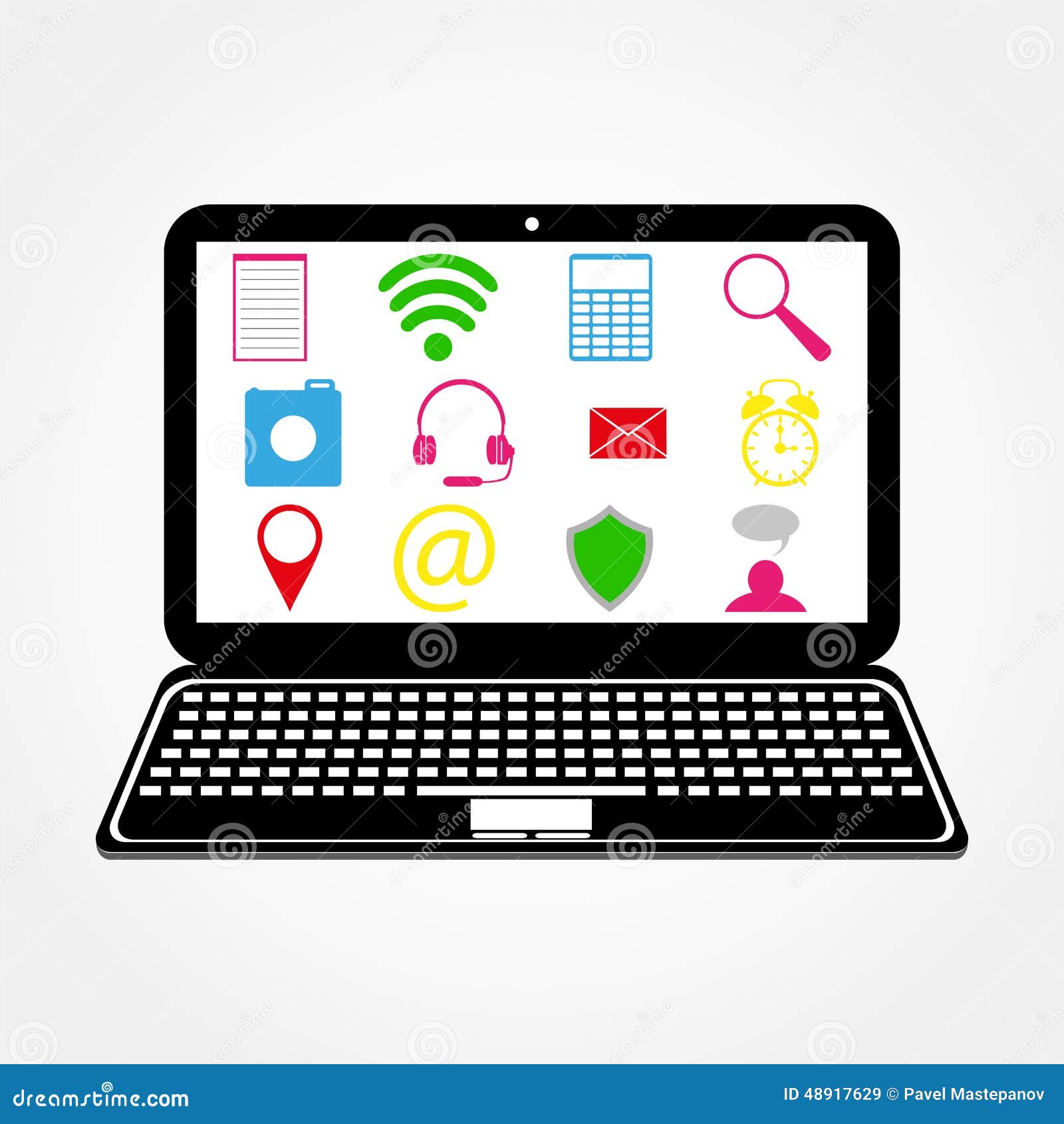 Ordenador Portátil E Iconos Ilustración del Vector - Ilustración de ...