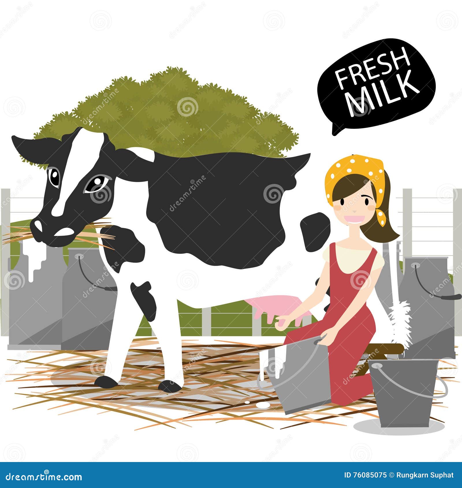 Ordenha de uma vaca ilustração do vetor. Ilustração de vaca - 76085075