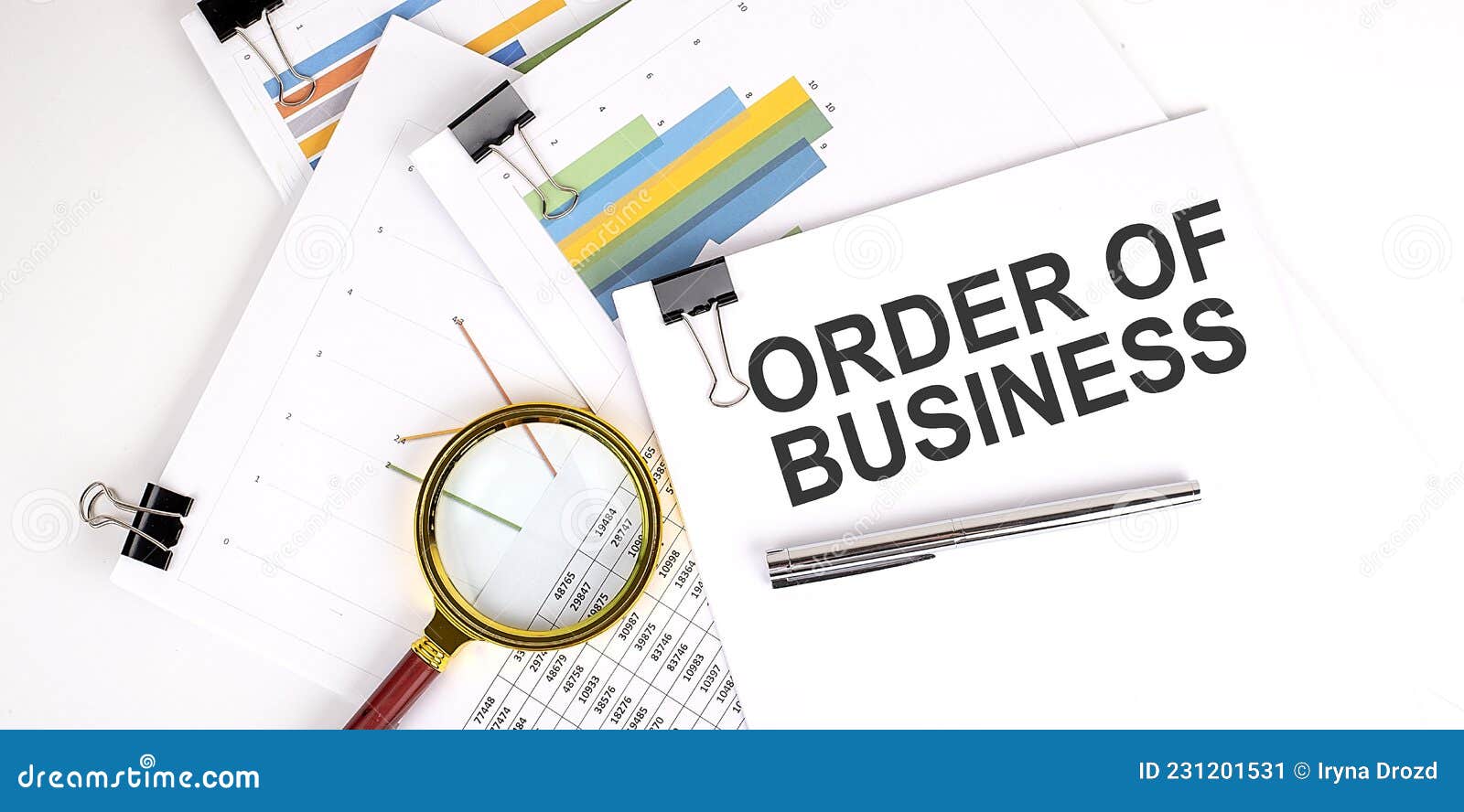 ORDER of BUSINESS , Text on White Paper on the Light Background with ...