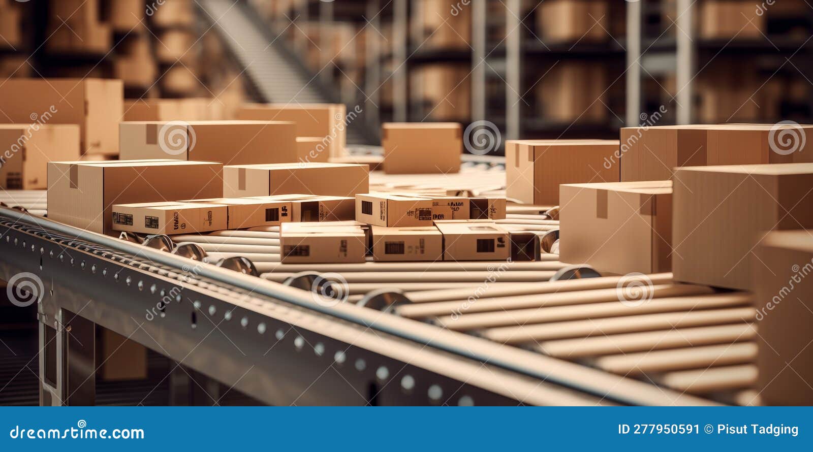 The Carton Boxes on the Conveyor Belt with AI Generated. Stock ...