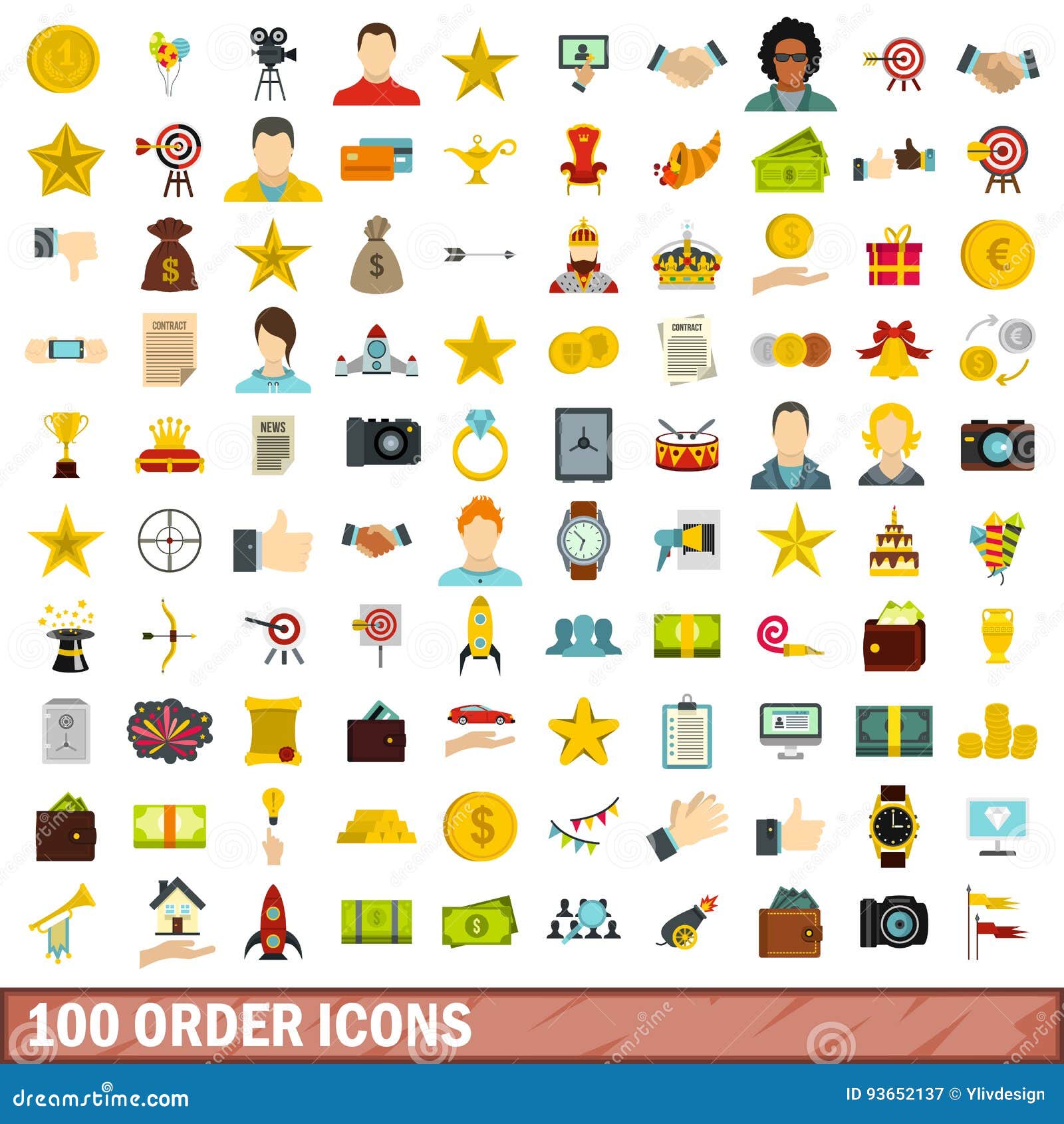 100 Order Icons Set, Flat Style Stock Vector - Illustration of honor ...