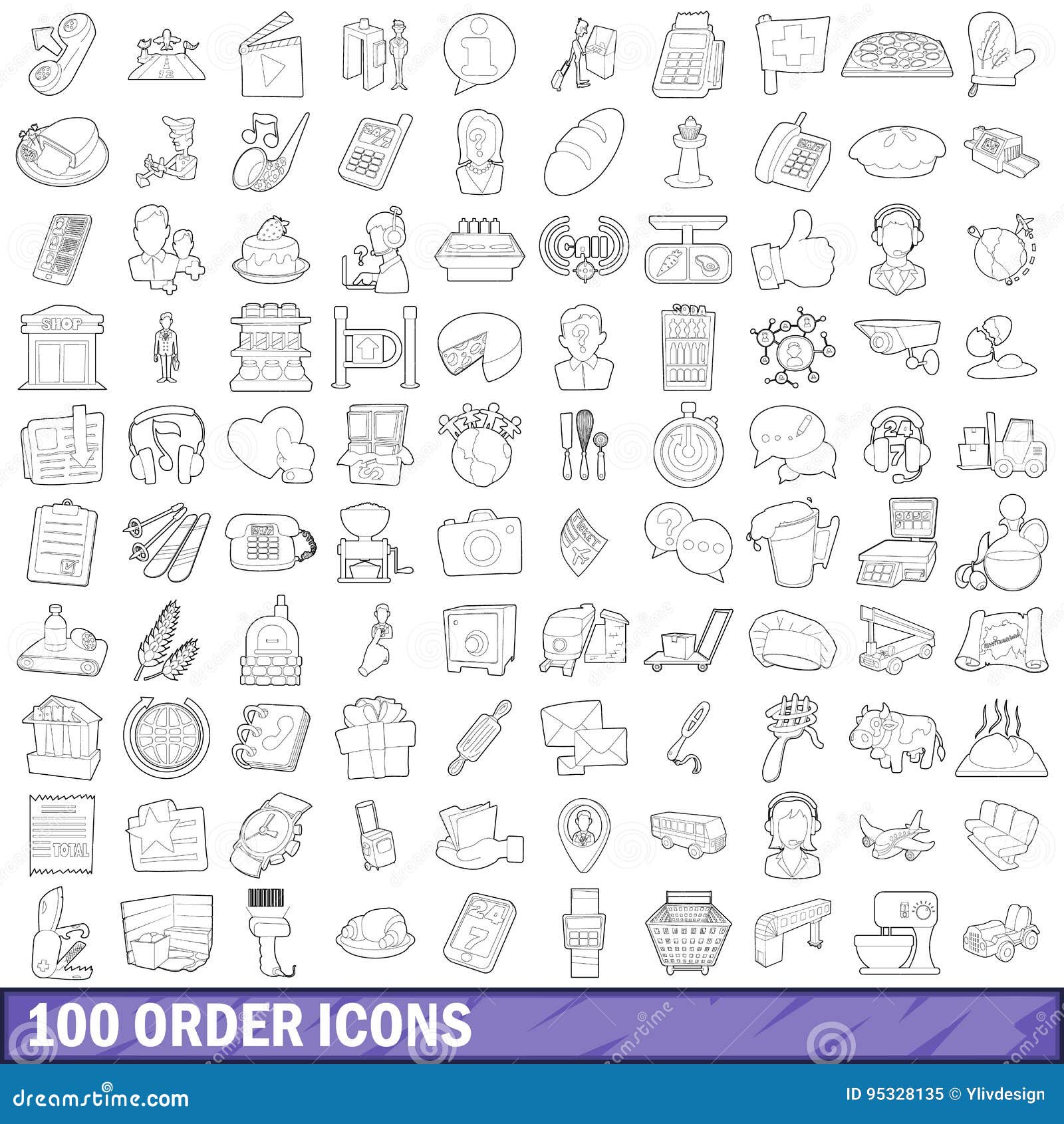 100 Order Icons Set, Outline Style Stock Vector - Illustration of prize ...