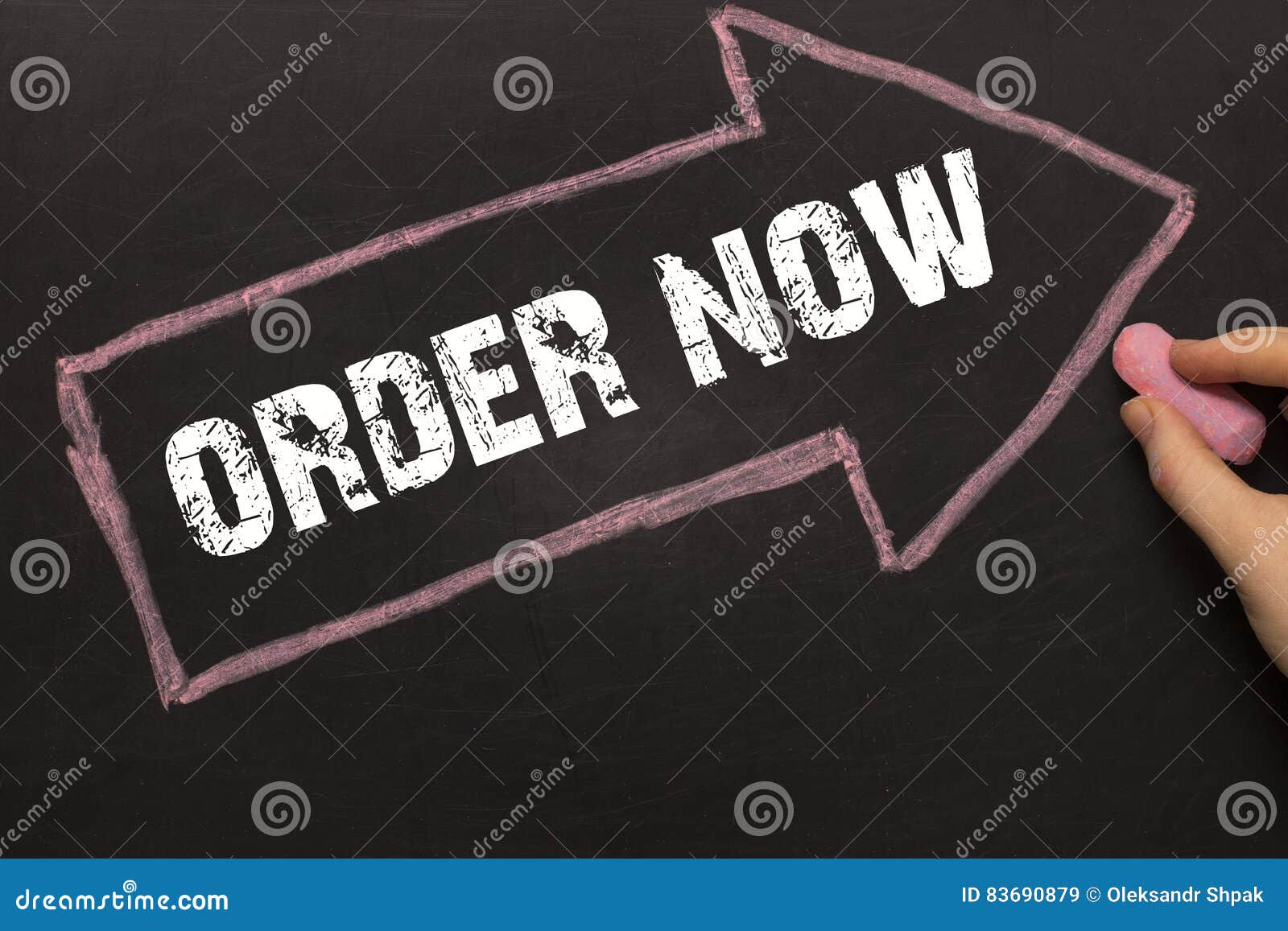 Order Now- Chalkboard with Arrow on Black Stock Image - Image of ...