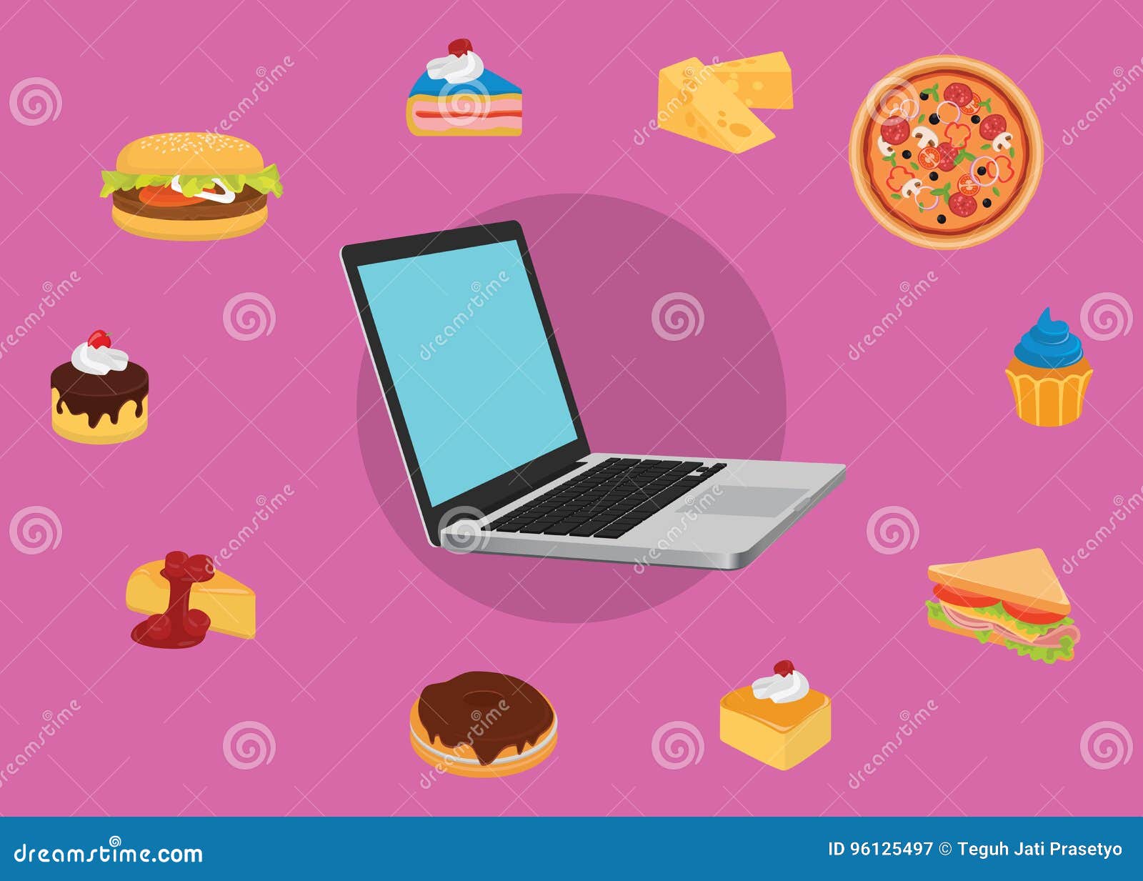 Order Online Food User Laptop Computer with Various Food Stock Vector ...