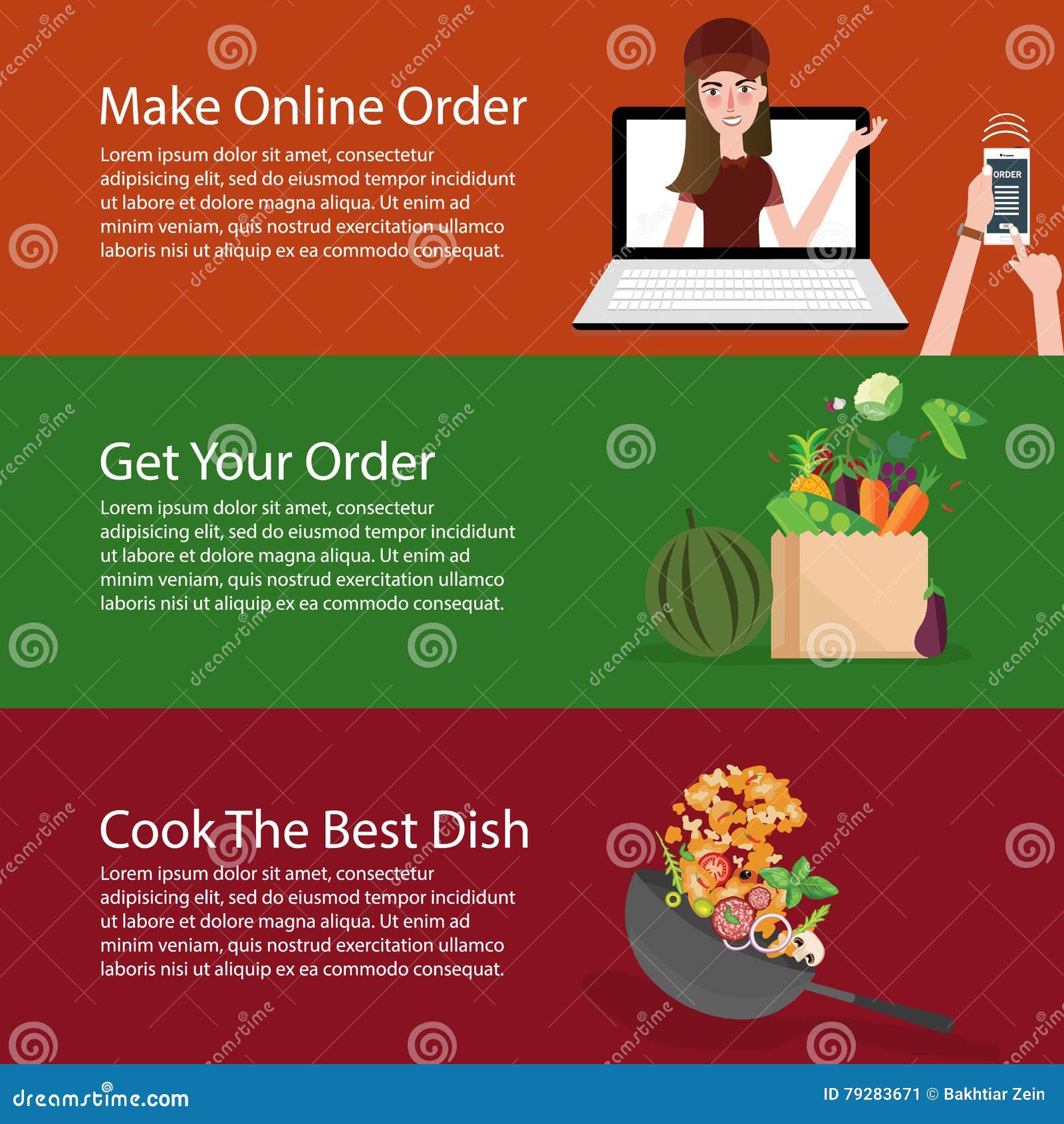 Order Online Groceries Get the Vegetable and Cook it Banner Set Stock ...