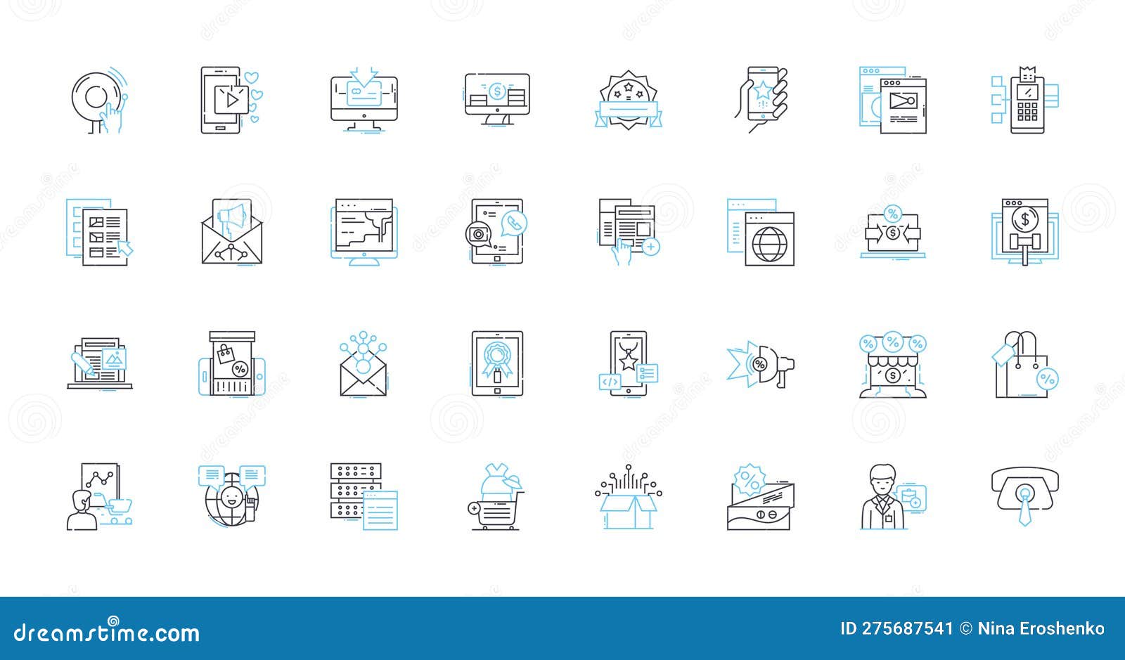 Order Online Linear Icons Set. Convenience, Efficiency, Streamlined ...