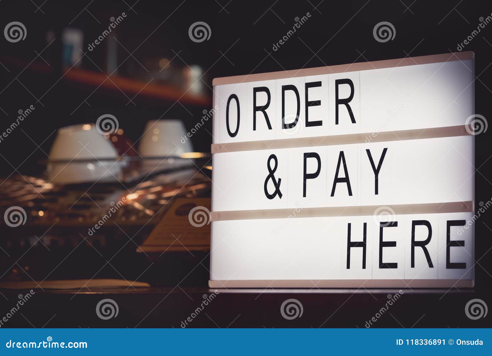 Order & Pay Here Light Box Sign Stock Image - Image of lamp, glass ...