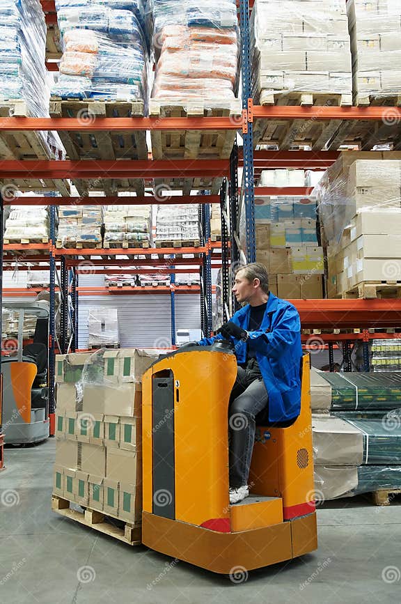 Order Picker Loader in Warehouse Stock Image - Image of installing ...