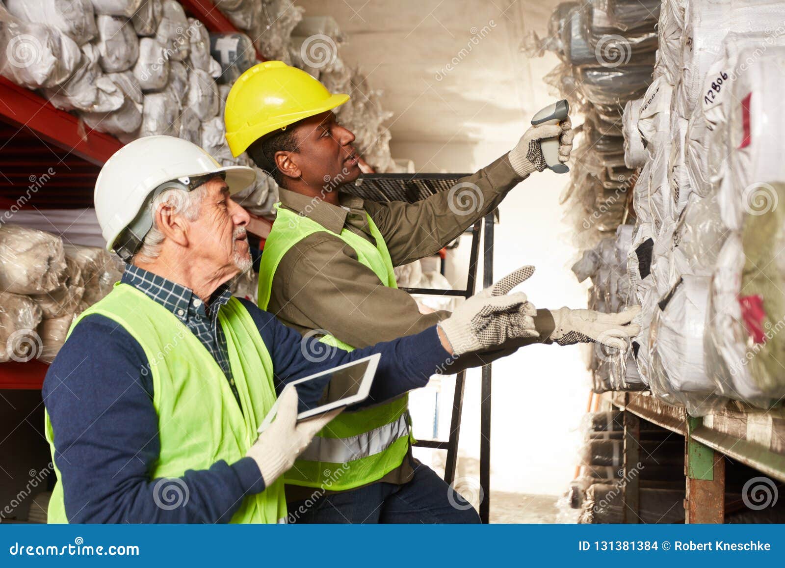 Order Picker with Tablet in the Carpet Warehouse Stock Photo - Image of ...