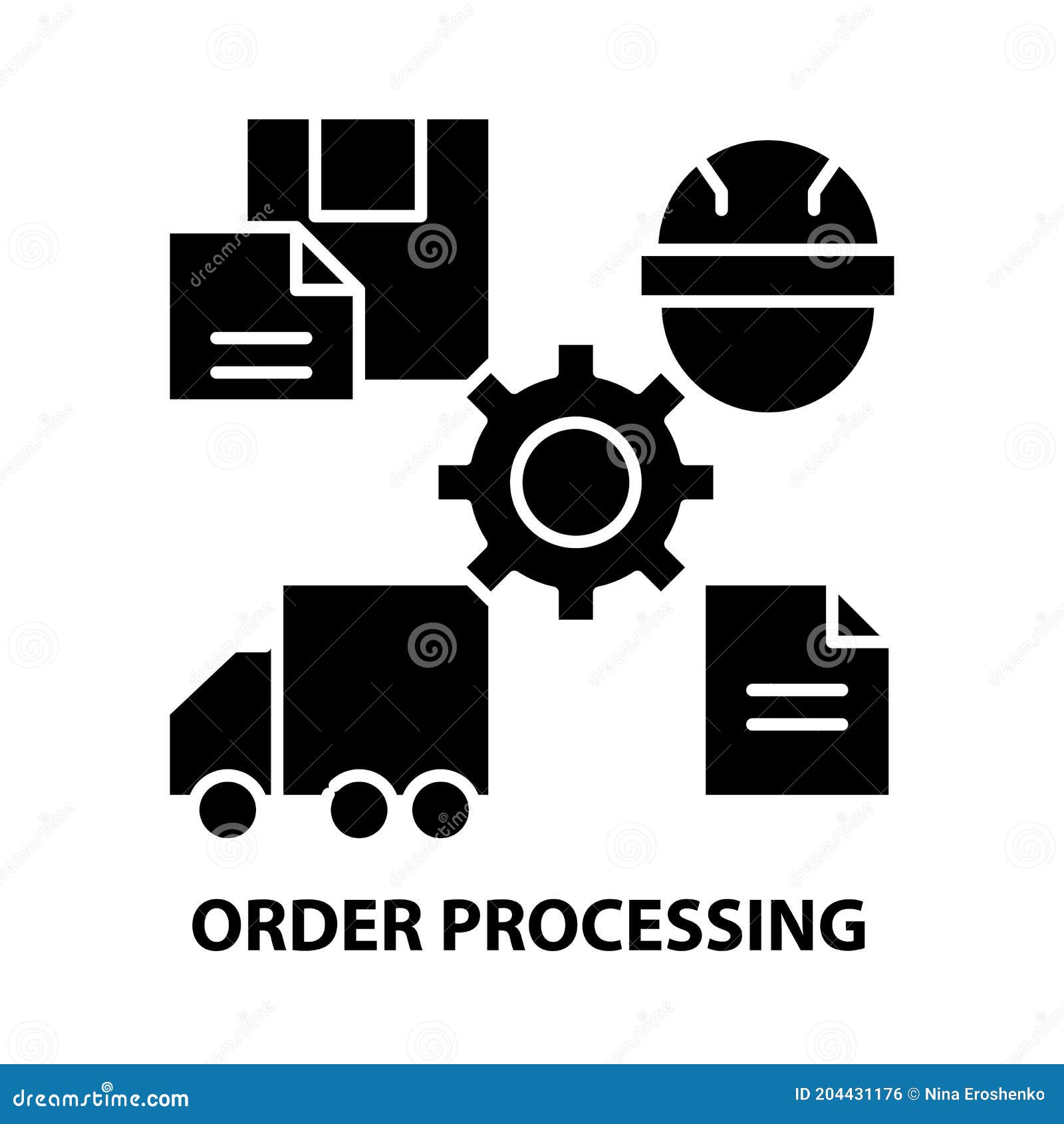 Order Processing Icon, Black Vector Sign with Editable Strokes, Concept ...
