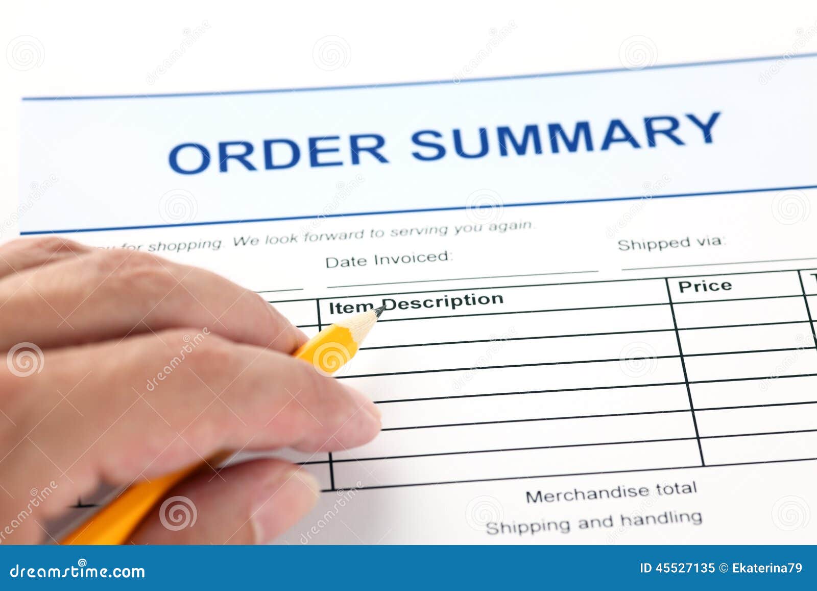 Order Summary Application Form Stock Image - Image of form, order: 45527135