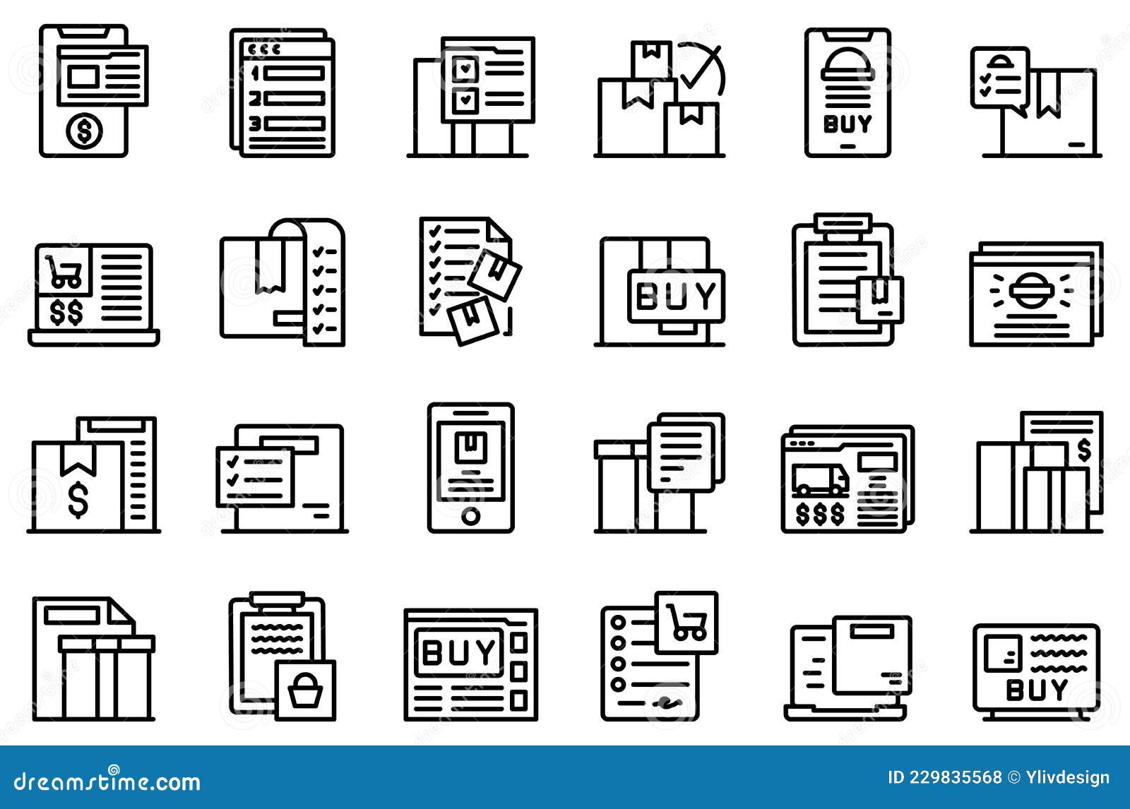 Order Summary Icons Set Outline Vector. Online Form Stock Vector ...