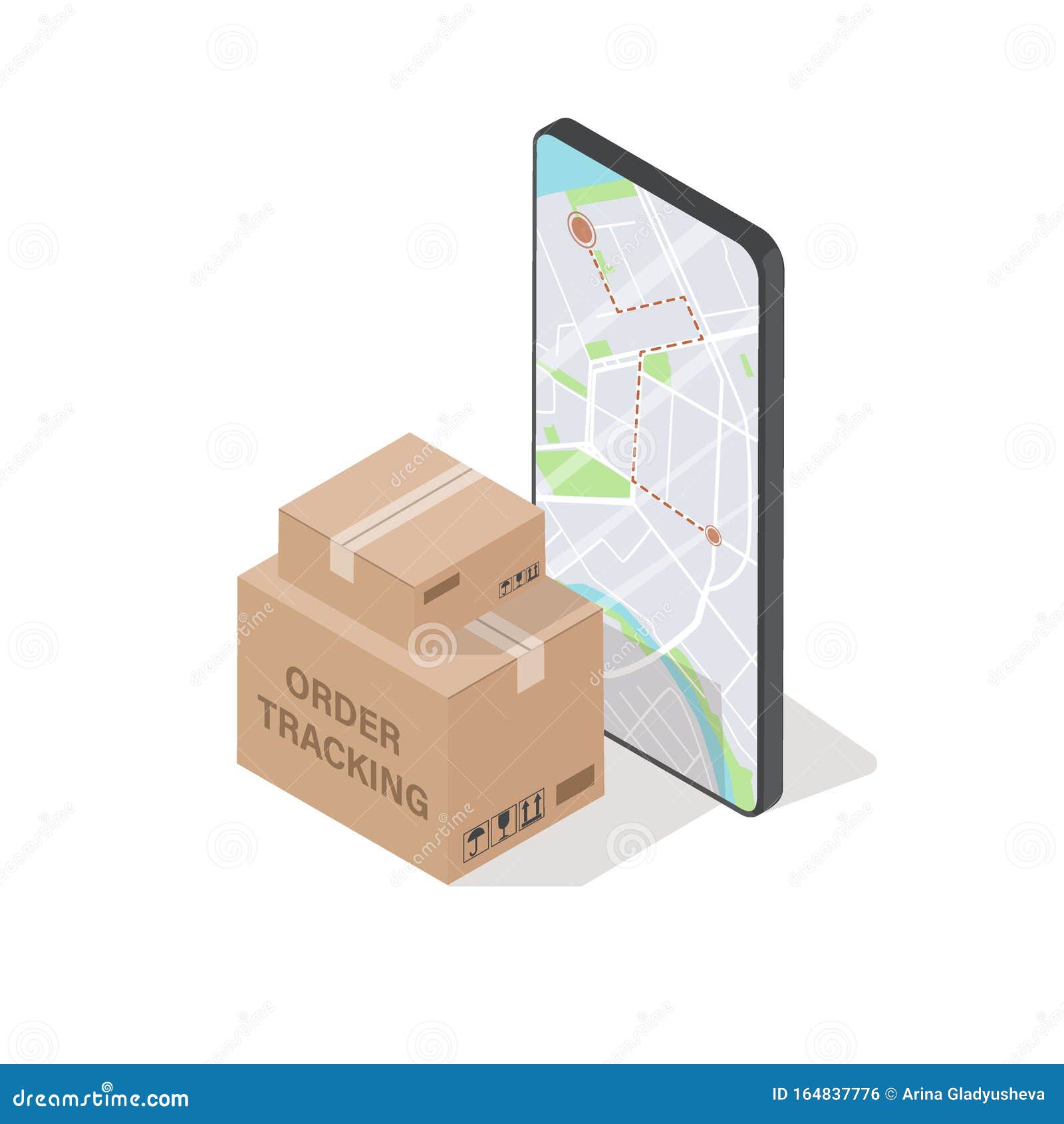 Order Tracking Concept. 3d Box and Mobile Phone Screen with Map ...