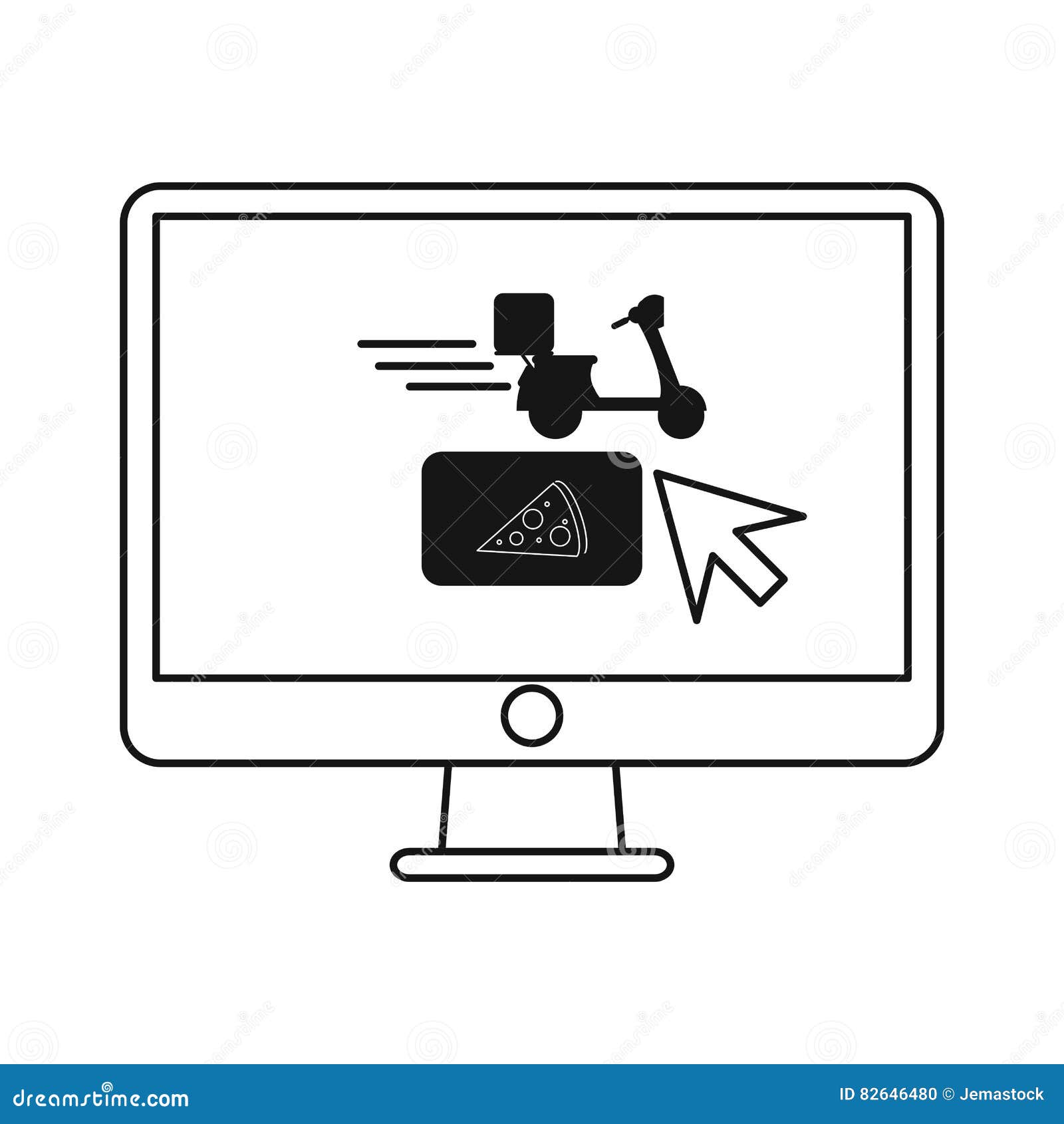 Ordering Food Online Computer Outline Stock Vector - Illustration of ...