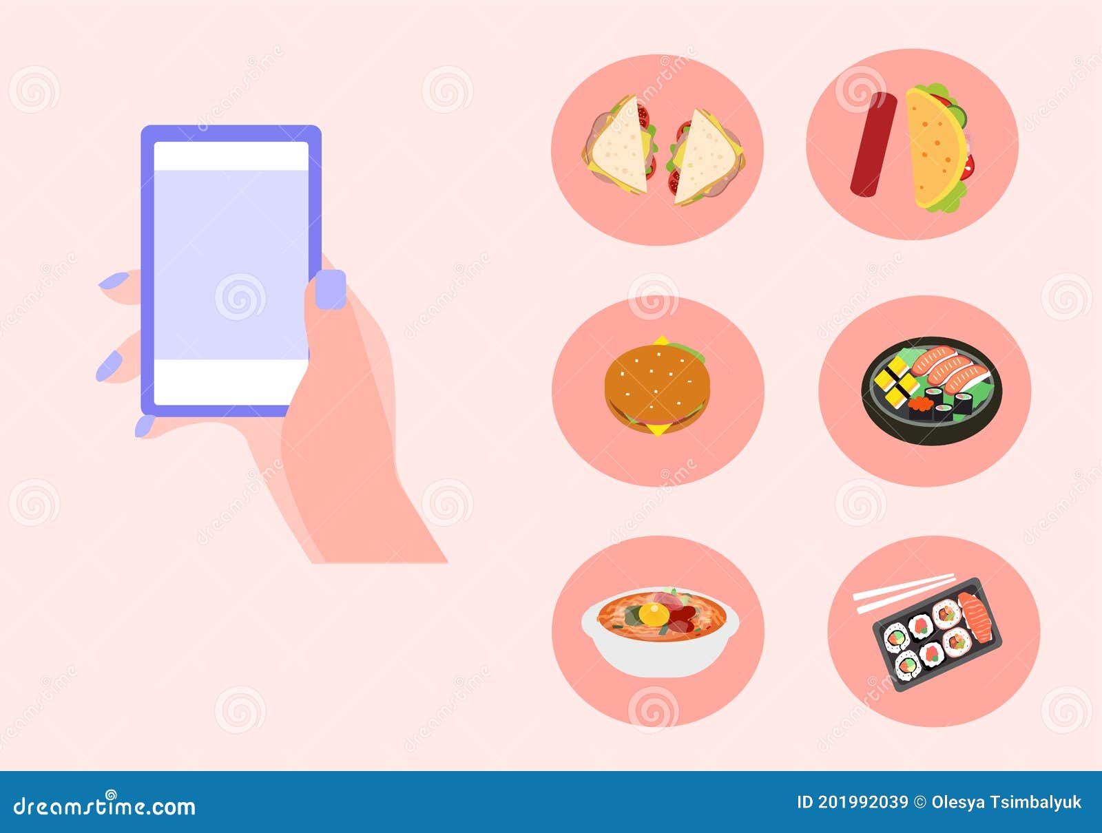 Ordering an Online Large Range of Food, Vector Graphics Stock Vector ...