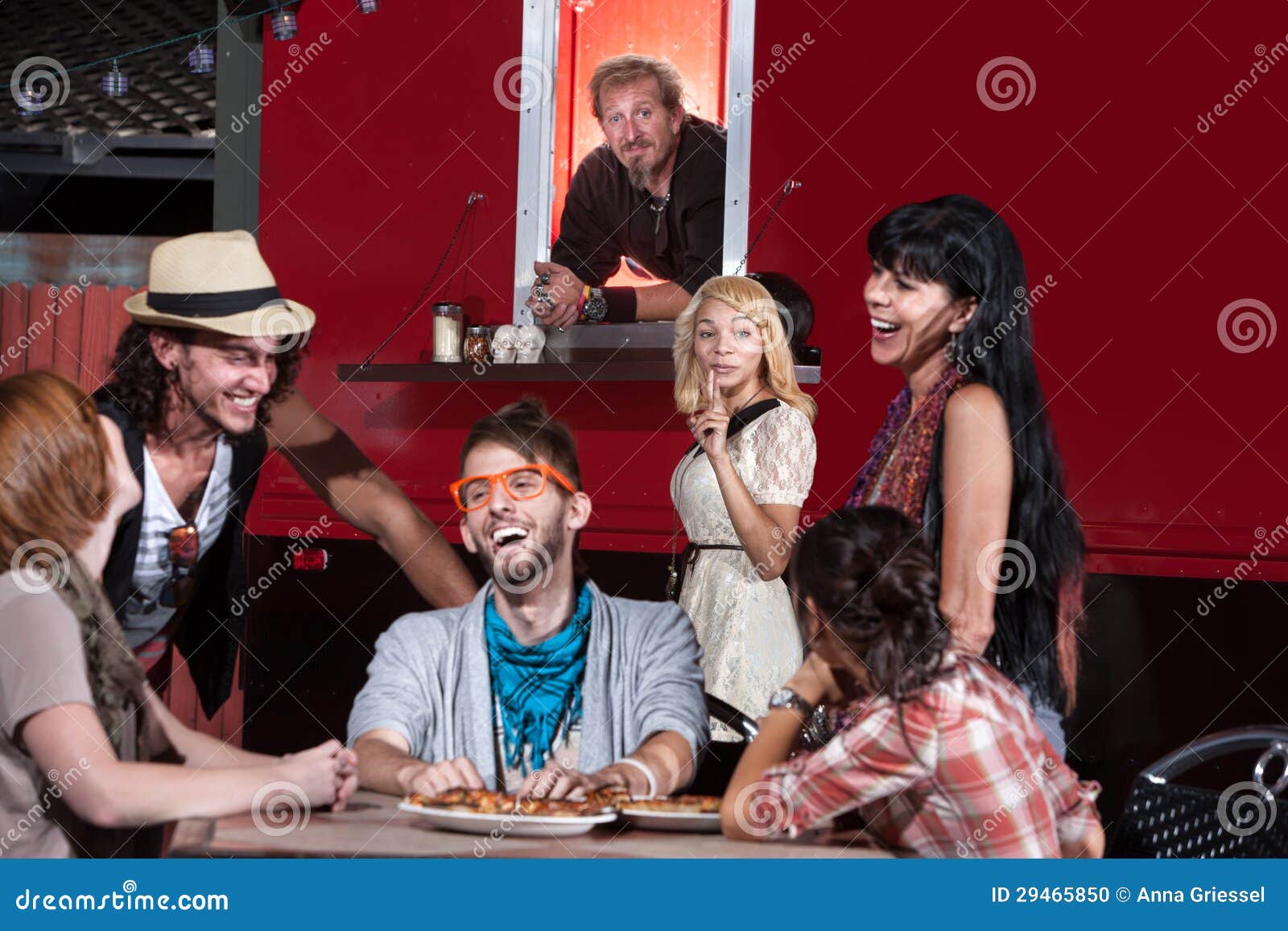 Ordering Pizza at Food Truck Stock Photo - Image of laughing, joking ...