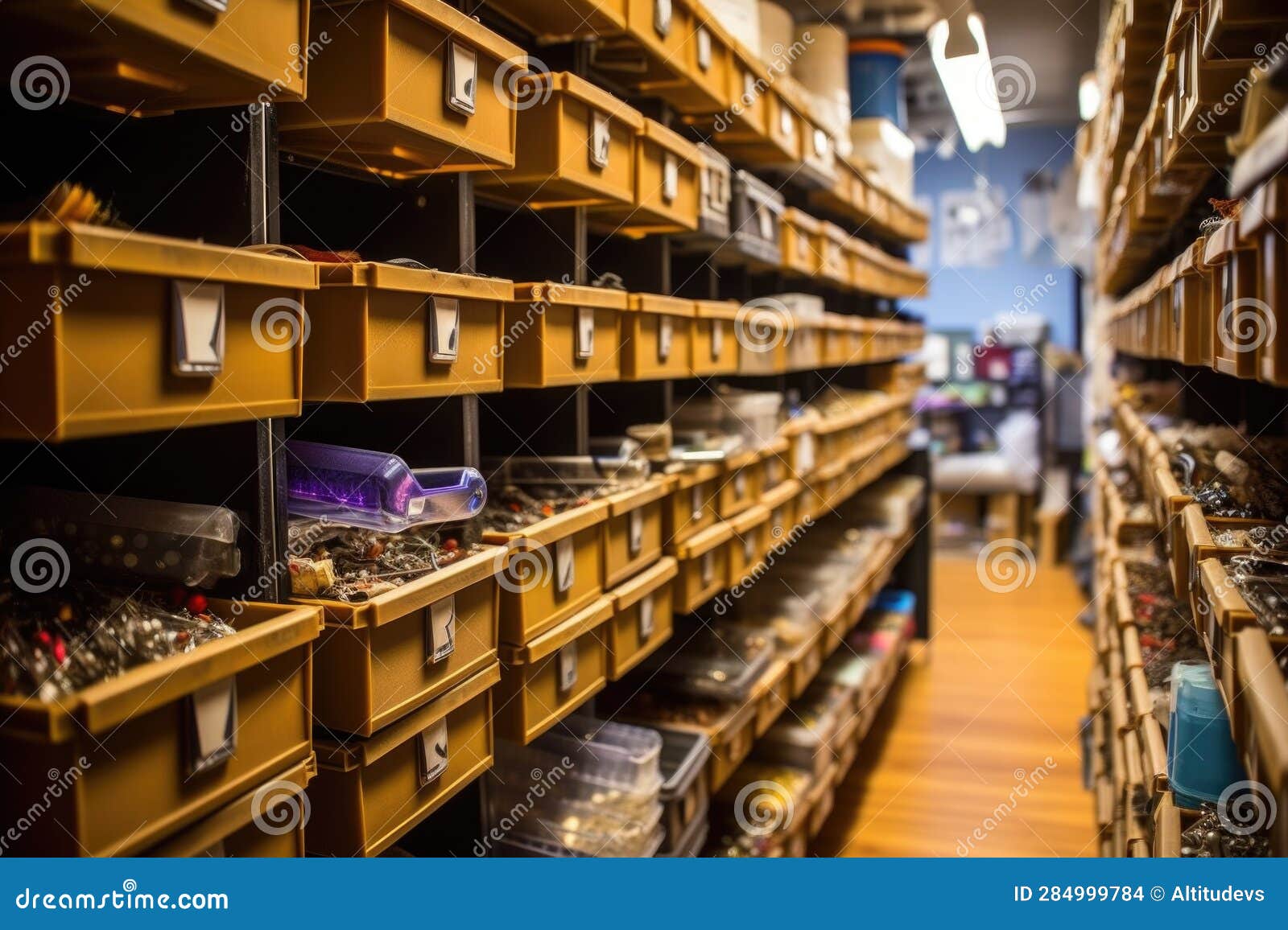 Orderly Rows of Hardware in Small Bins Stock Illustration ...