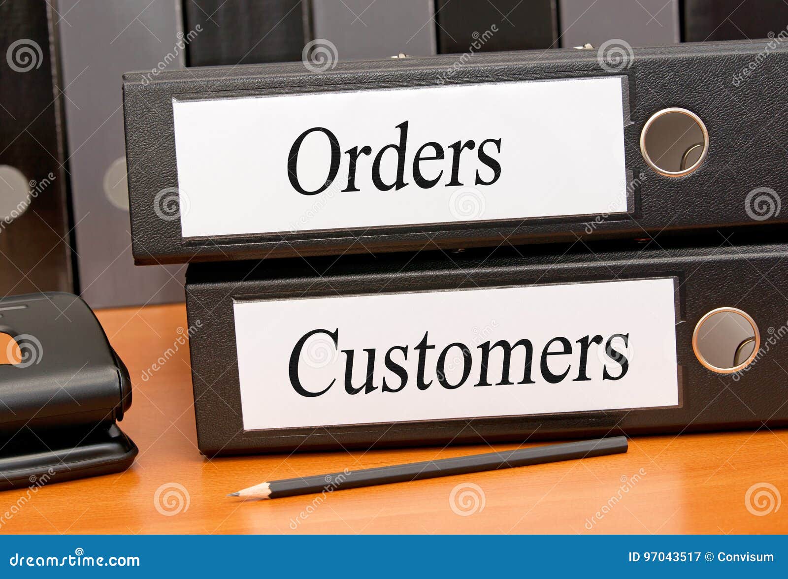 Orders and Customers - Two Binders with Text in the Office Stock Image ...