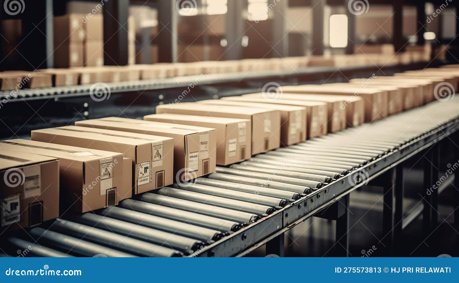 Orders Processed on Conveyor Belt. Cardboard Boxes in Logistics ...