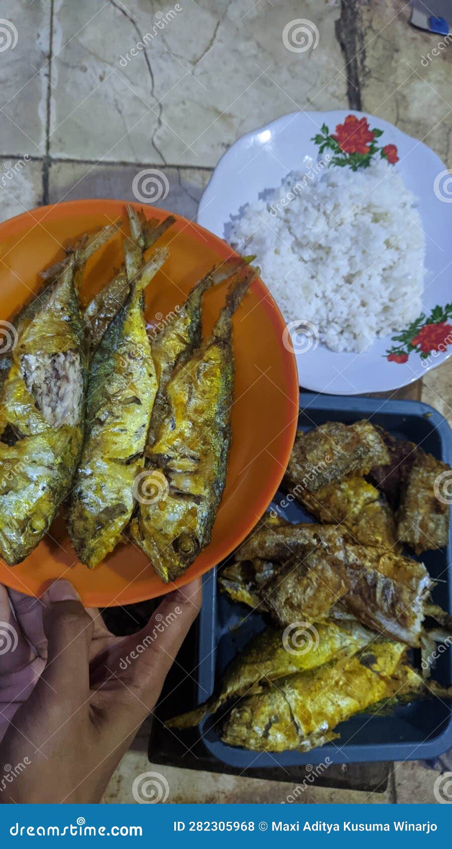 Ordinary Fried Fish with a Plate of Rice Stock Photo - Image of fried ...