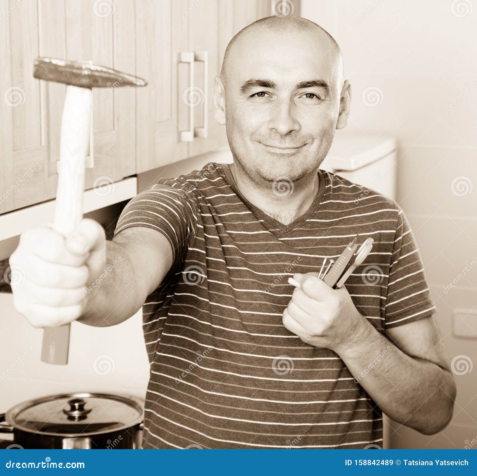 Man Posing with a Hammer in His Hands Stock Image - Image of home ...