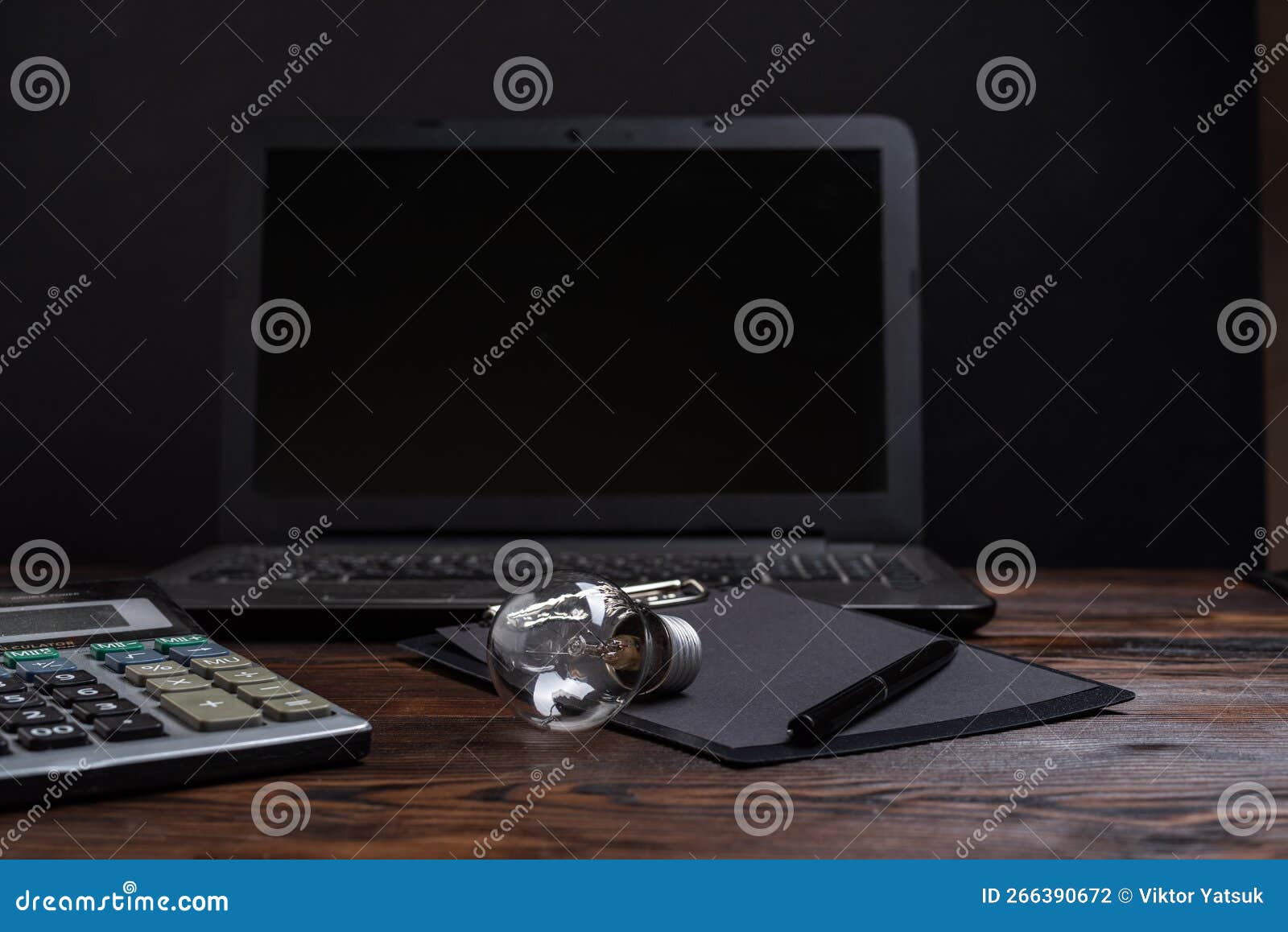 Ordinary Incandescent Lamp and Office. Light Bulb and Calculator Stock ...