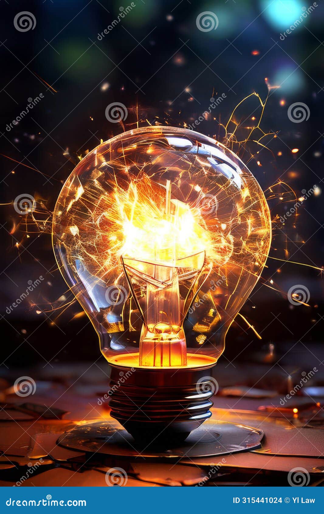 Ordinary Incandescent Light Bulb Stands on a Chip and Burns at Night ...