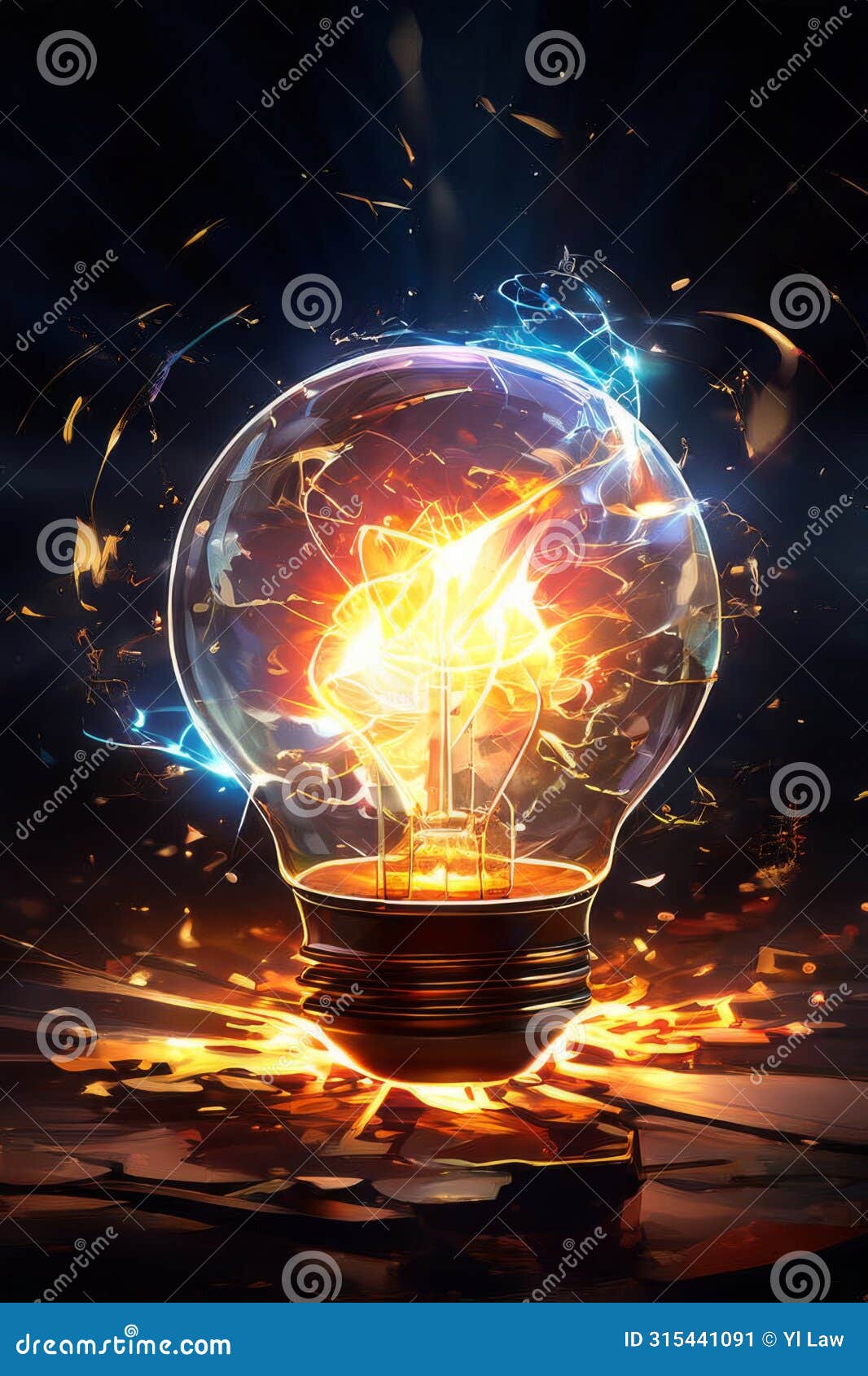 Ordinary Incandescent Light Bulb Stands on a Chip and Burns at Night ...