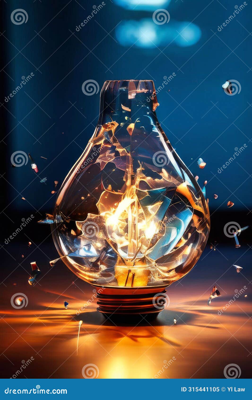 Ordinary Incandescent Light Bulb Stands on a Chip and Burns at Night ...