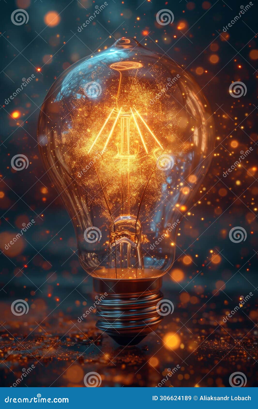 An Ordinary Incandescent Light Bulb Stands on the Ground and Burns at ...