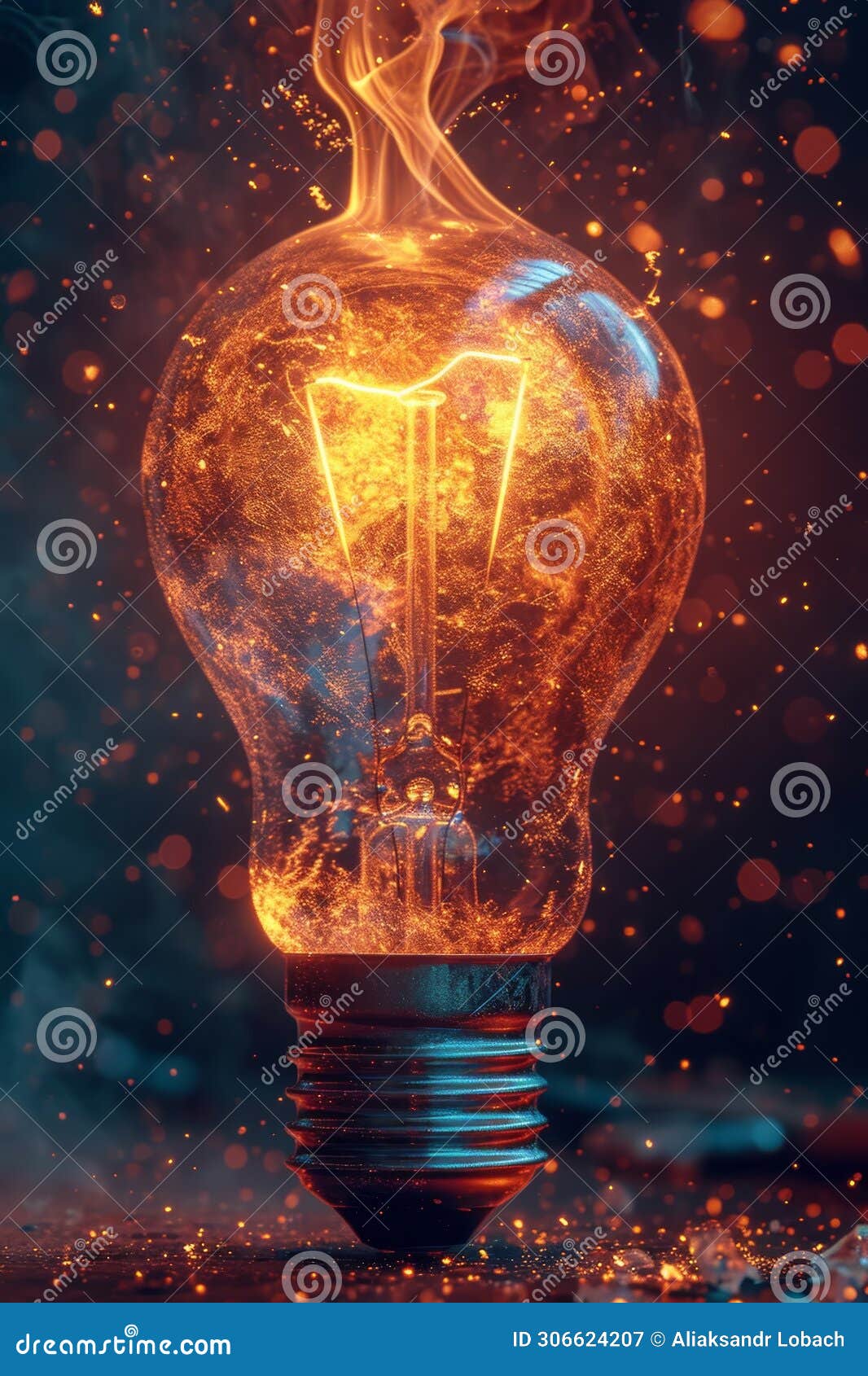 An Ordinary Incandescent Light Bulb Stands on the Ground and Burns at ...
