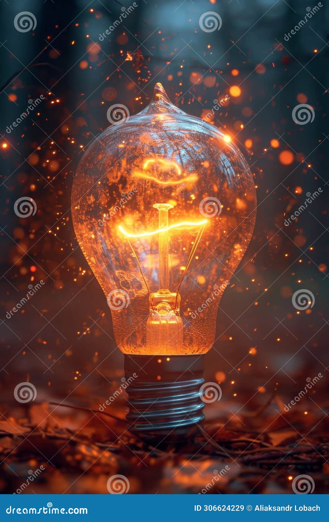 An Ordinary Incandescent Light Bulb Stands on the Ground and Burns at ...