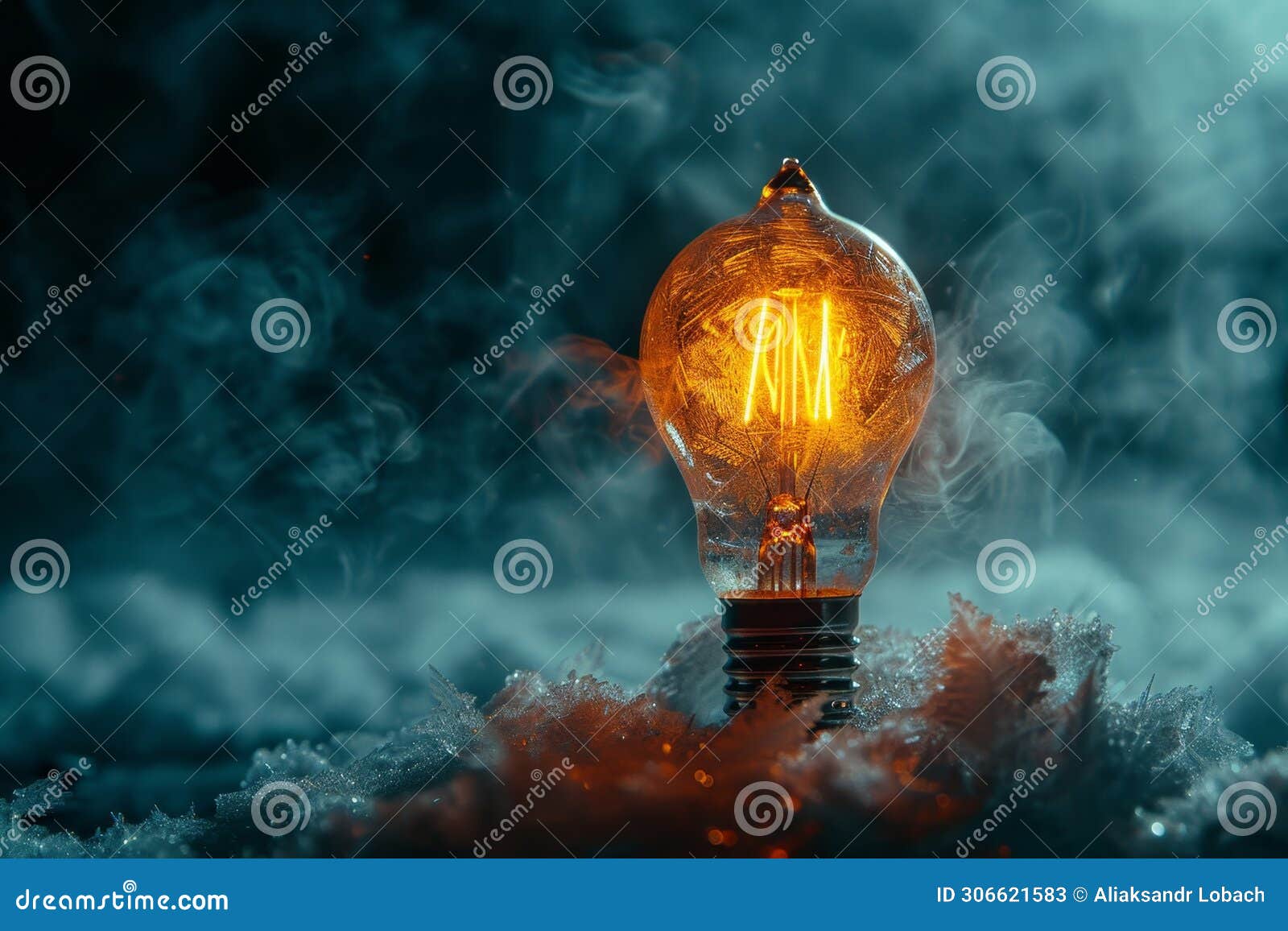 An Ordinary Incandescent Light Bulb Stands Outside in Winter and Burns ...