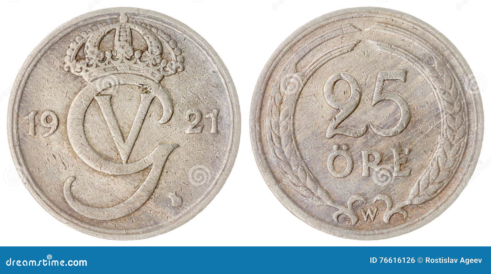 25 Ore 1921 Coin Isolated on White Background, Sweden Stock Photo ...