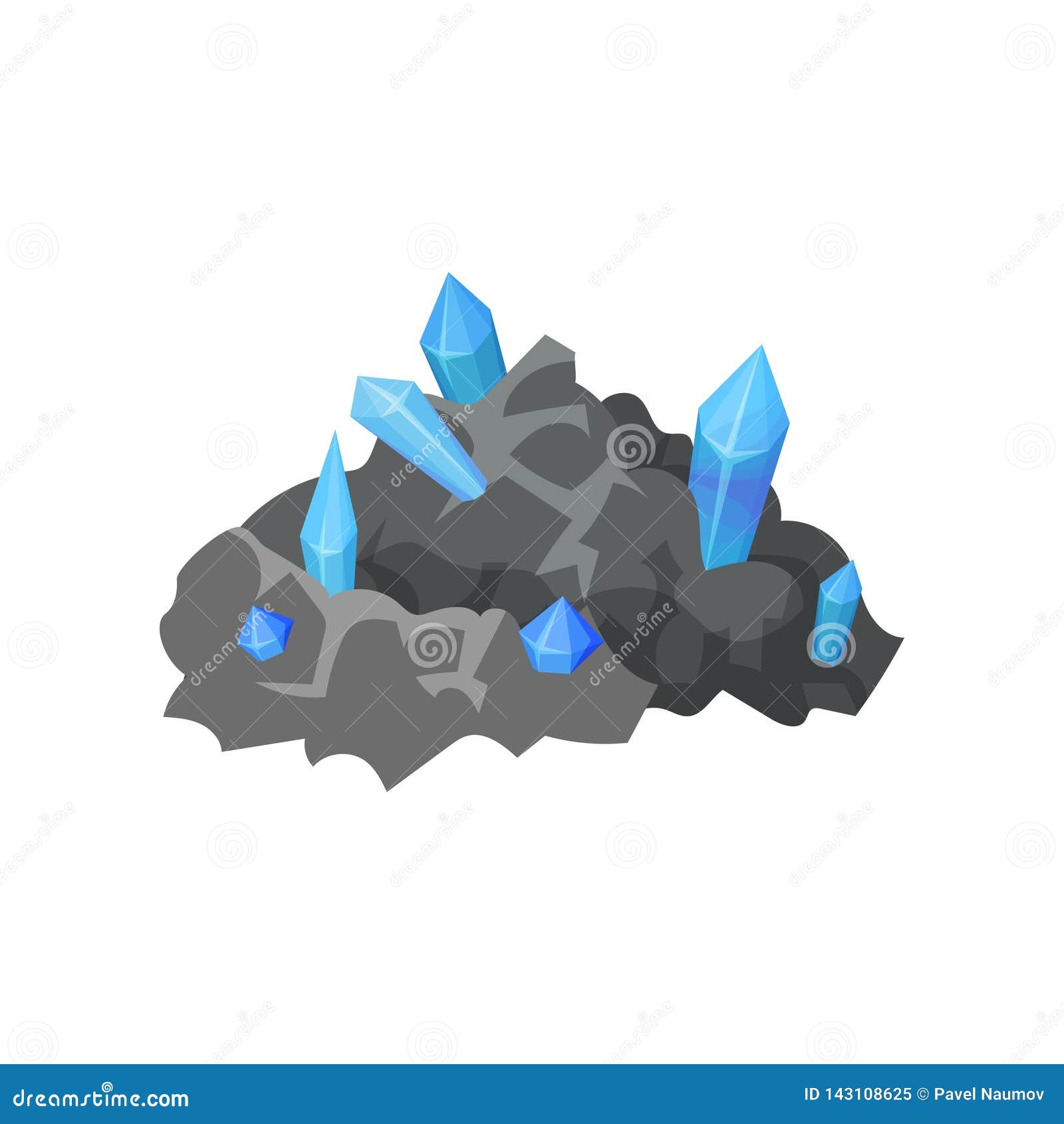 Ore with Crystals on White Background. Vector Flat Illustration. Stock ...