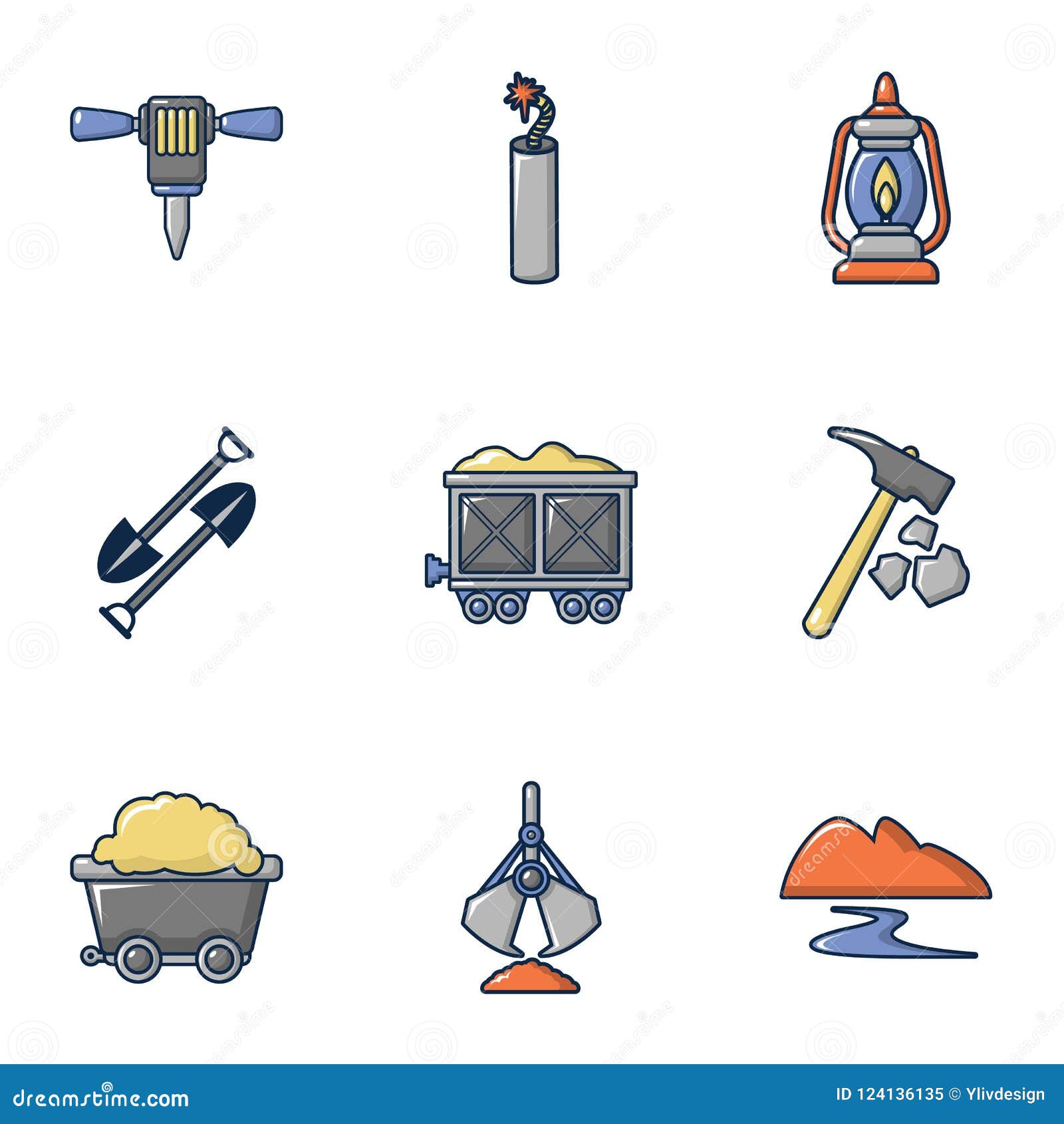 Ore Mining Icons Set, Cartoon Style Stock Vector - Illustration of ...