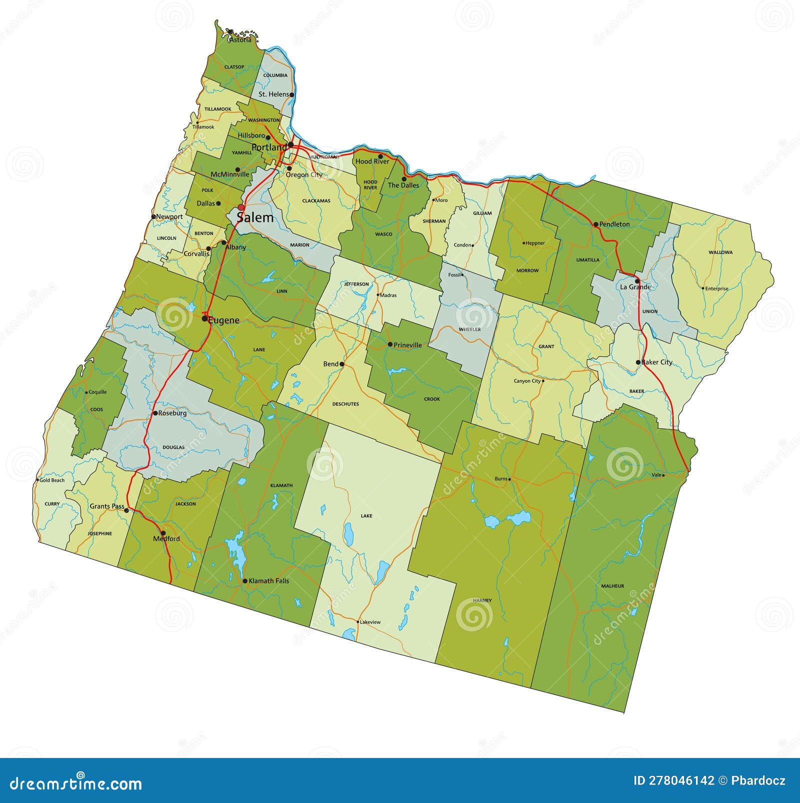Detailed Editable Political Map with Separated Layers. Oregon Stock ...