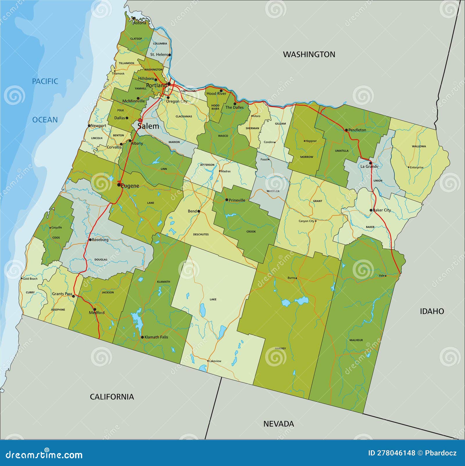 Detailed Editable Political Map With Separated Layers. Oregon. Vector ...