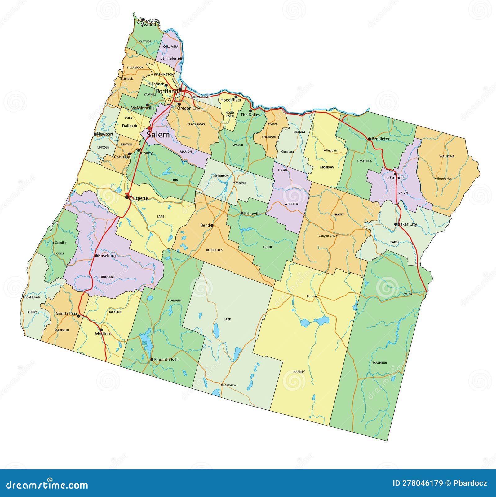 Oregon - Detailed Editable Political Map with Labeling. Stock Vector ...