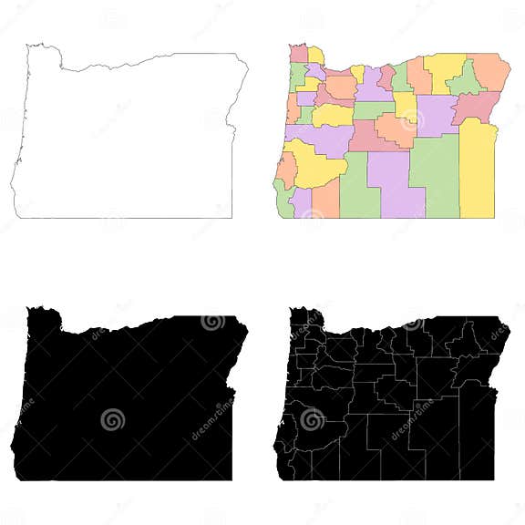 Oregon Administrative Map, Oregon Outline and Counties State Map Set ...
