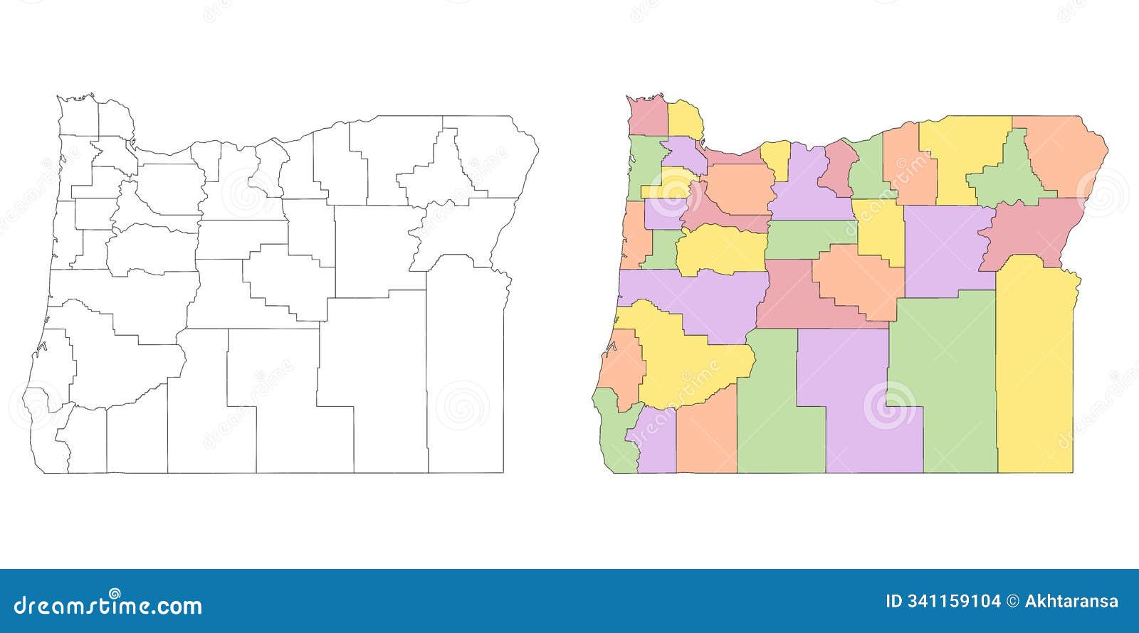 Oregon Administrative Map, Oregon Outline and Counties State Map Set ...