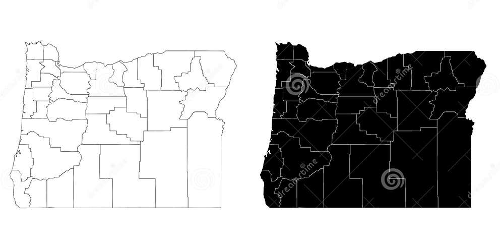 Oregon Administrative Map, Oregon Outline and Counties State Map Set ...