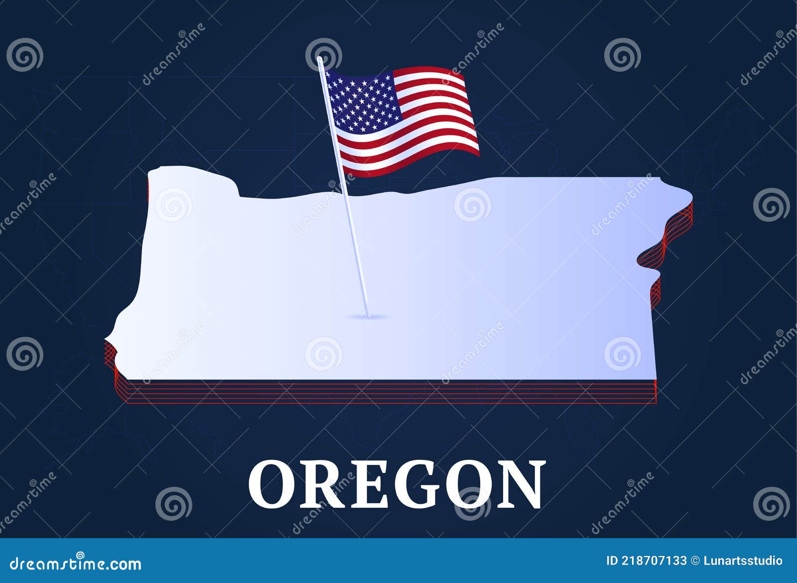 Oregon State Isometric Map and USA National Flag 3D Isometric Shape of ...