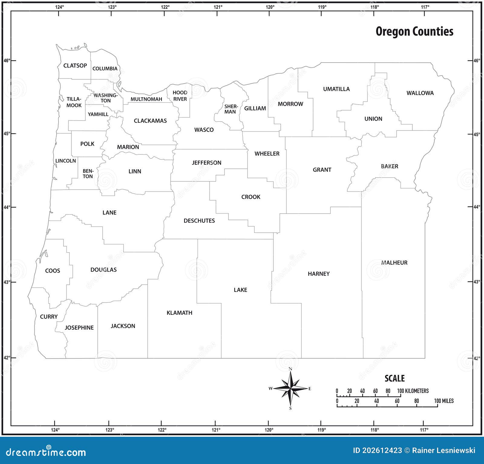 Oregon State Outline Administrative And Political Map In Black And ...