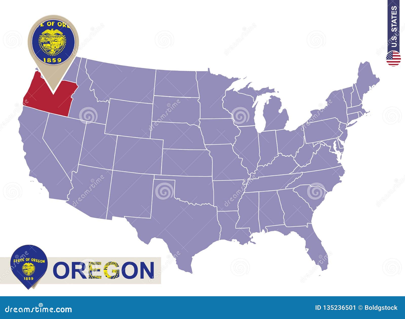 Oregon State on USA Map. Oregon Flag and Map Stock Vector ...