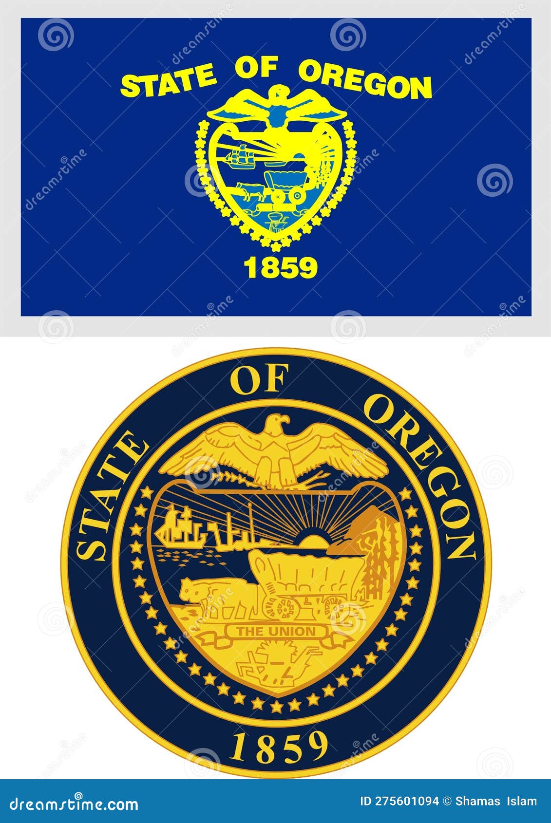 Oregon US State Flag and Coat of Arm Design Illustration Vector Stock ...